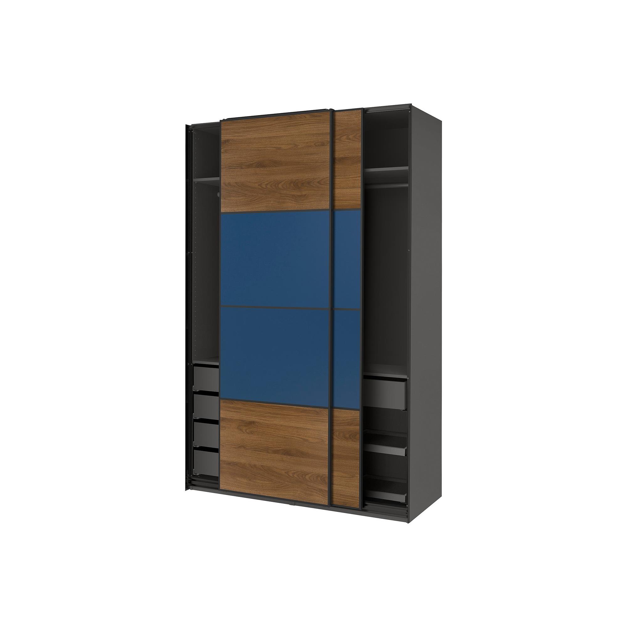 PAX/MEHAMN dark gray–black–walnut–blue 150x66x236 cm PAX sliding door ...