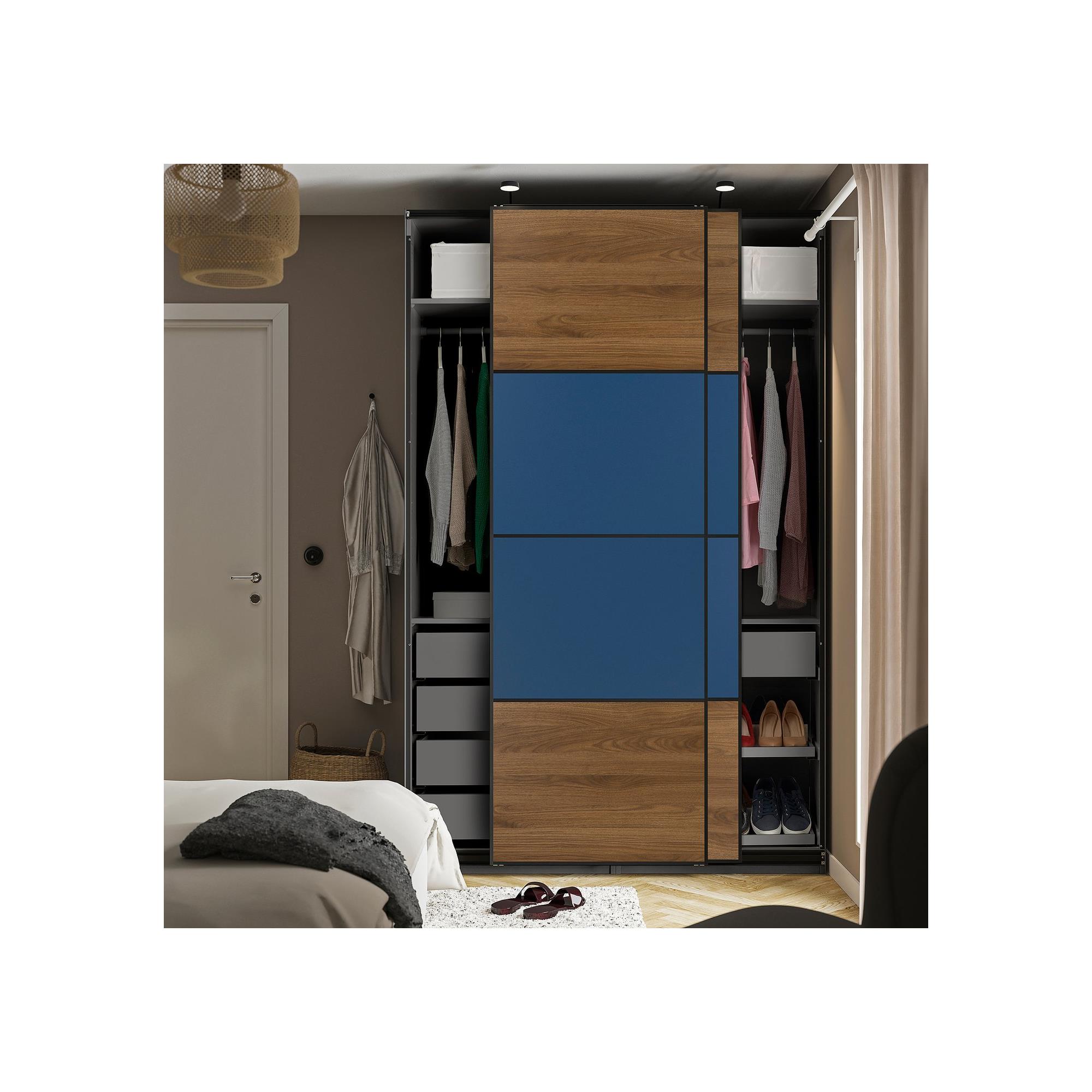PAX/MEHAMN dark gray–black–walnut–blue 150x66x236 cm PAX sliding door ...