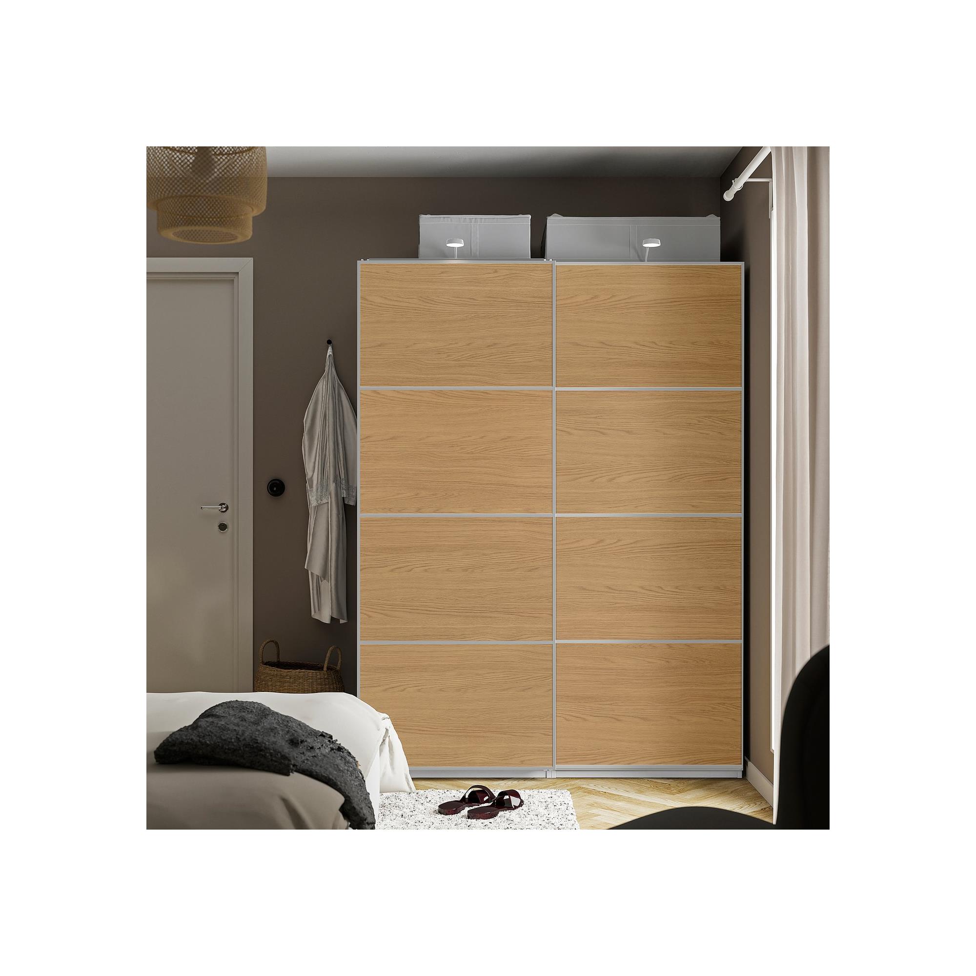 PAX/MEHAMN beyaz-meşe görünümlü 150x66x201 cm PAX sürgü kapaklı ...