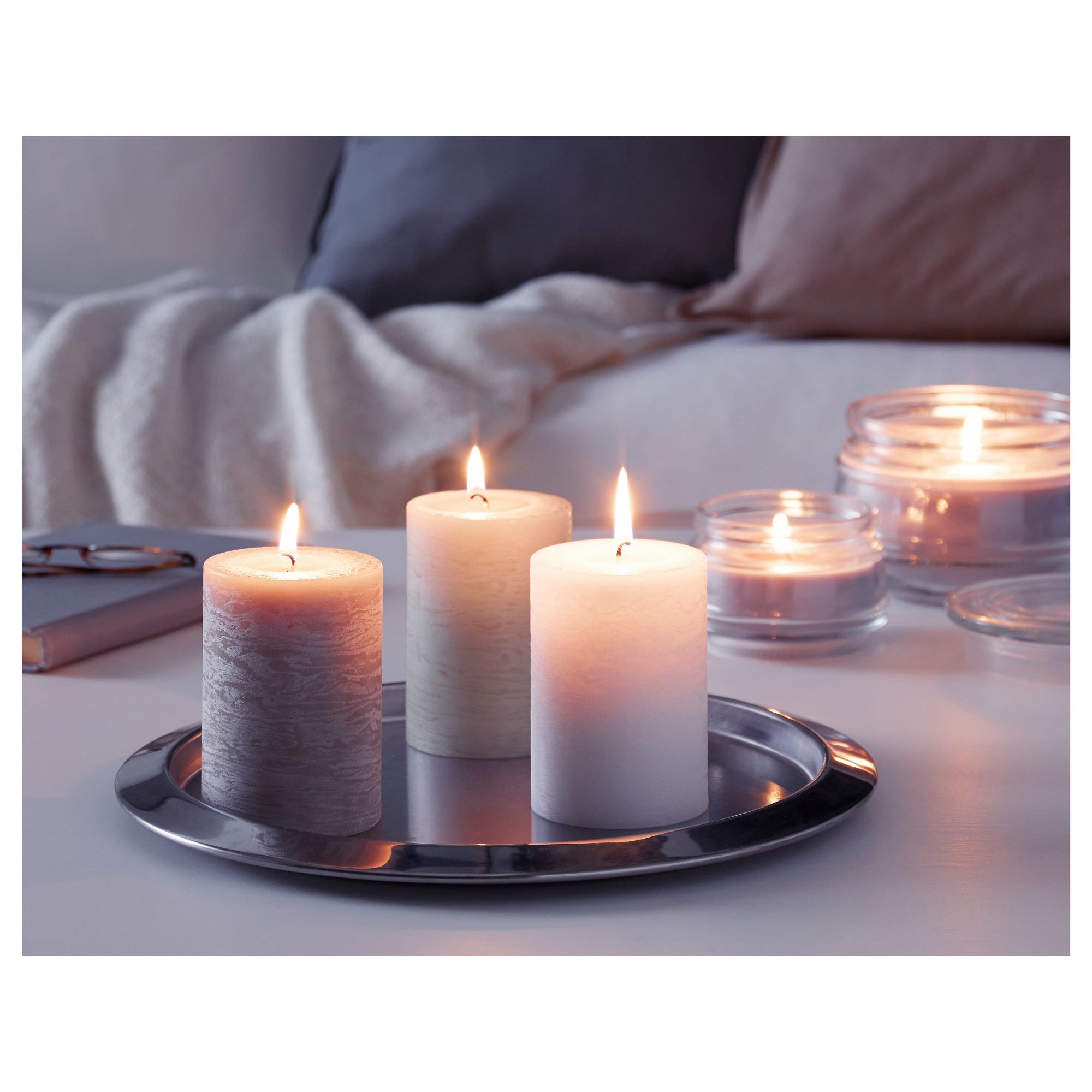 LUGGA beige 30 hr scented block candle - 40259224 | IKEA