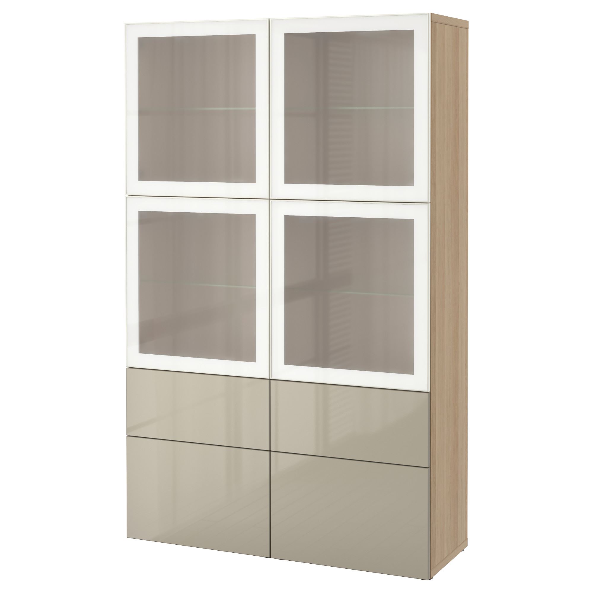 BESTA white stained oak effect/high-gloss/beige/frosted glass ...