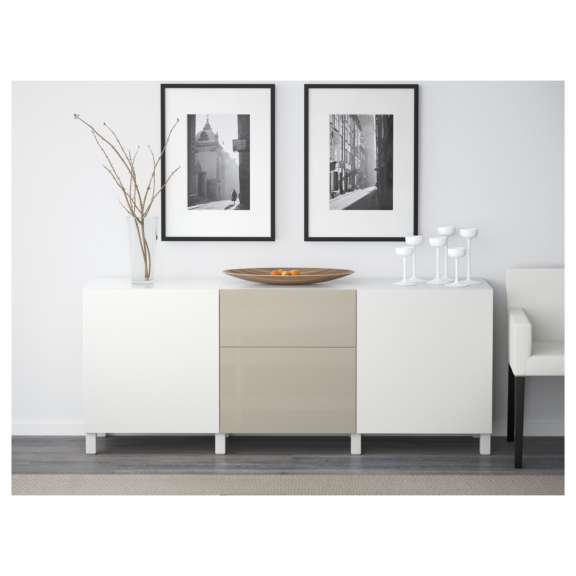 BESTA white/high-gloss/beige 180x40x74 cm storage combination ...