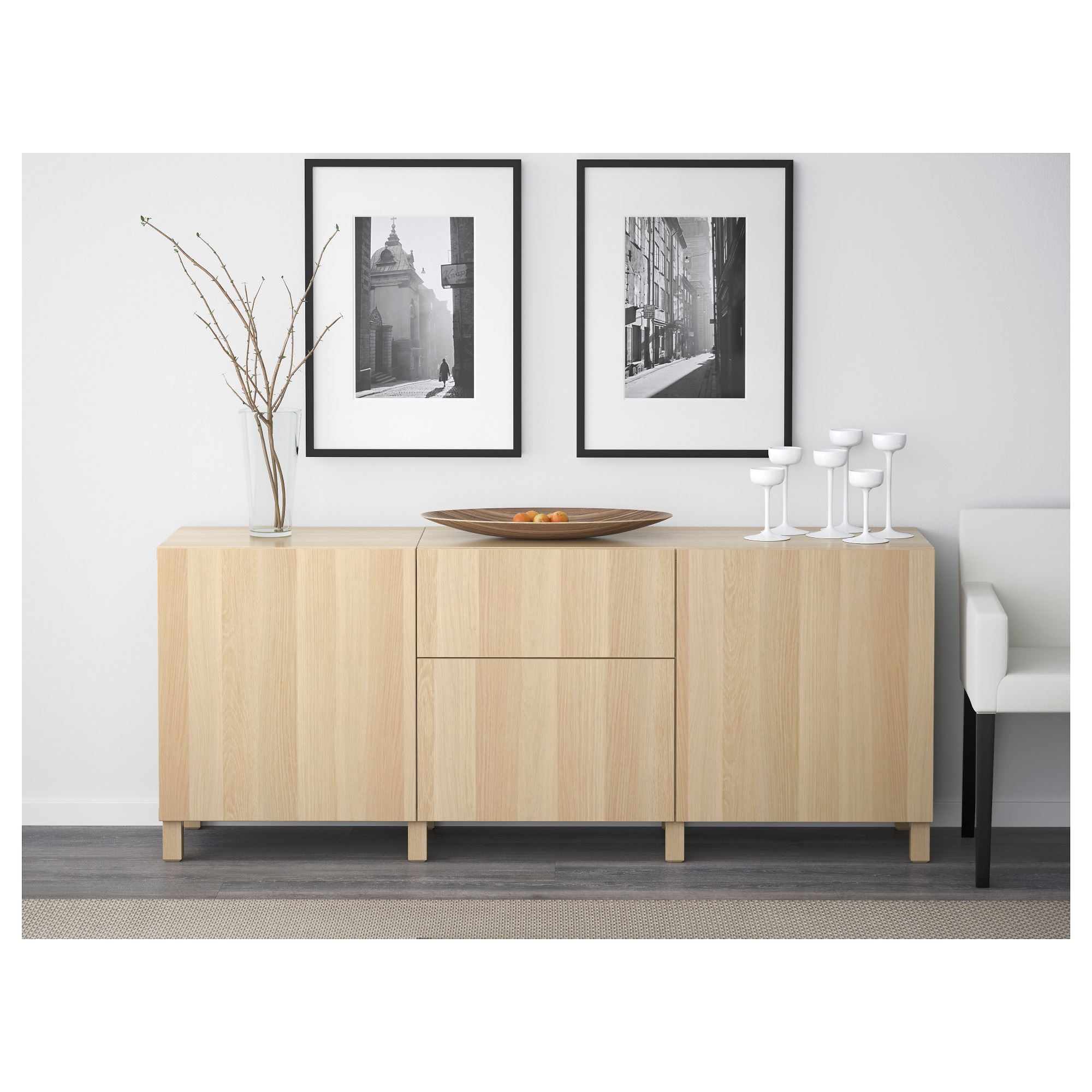 BESTA white stained oak effect/white stained oak eff/clear glass ...