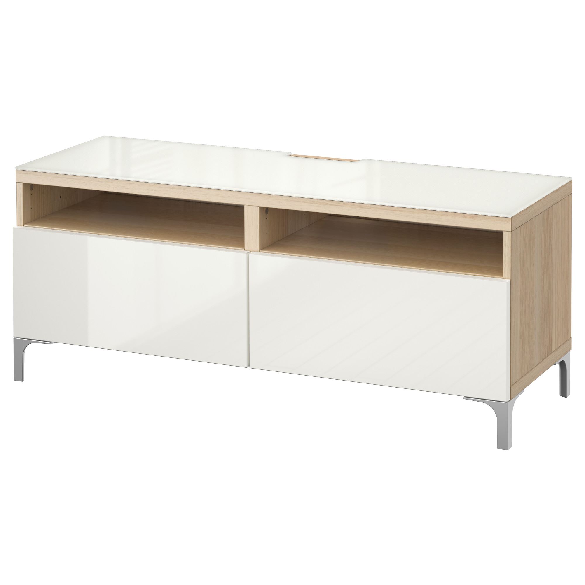 BESTA white stained oak effect/high-gloss/white 120x40x48 cm tv bench ...
