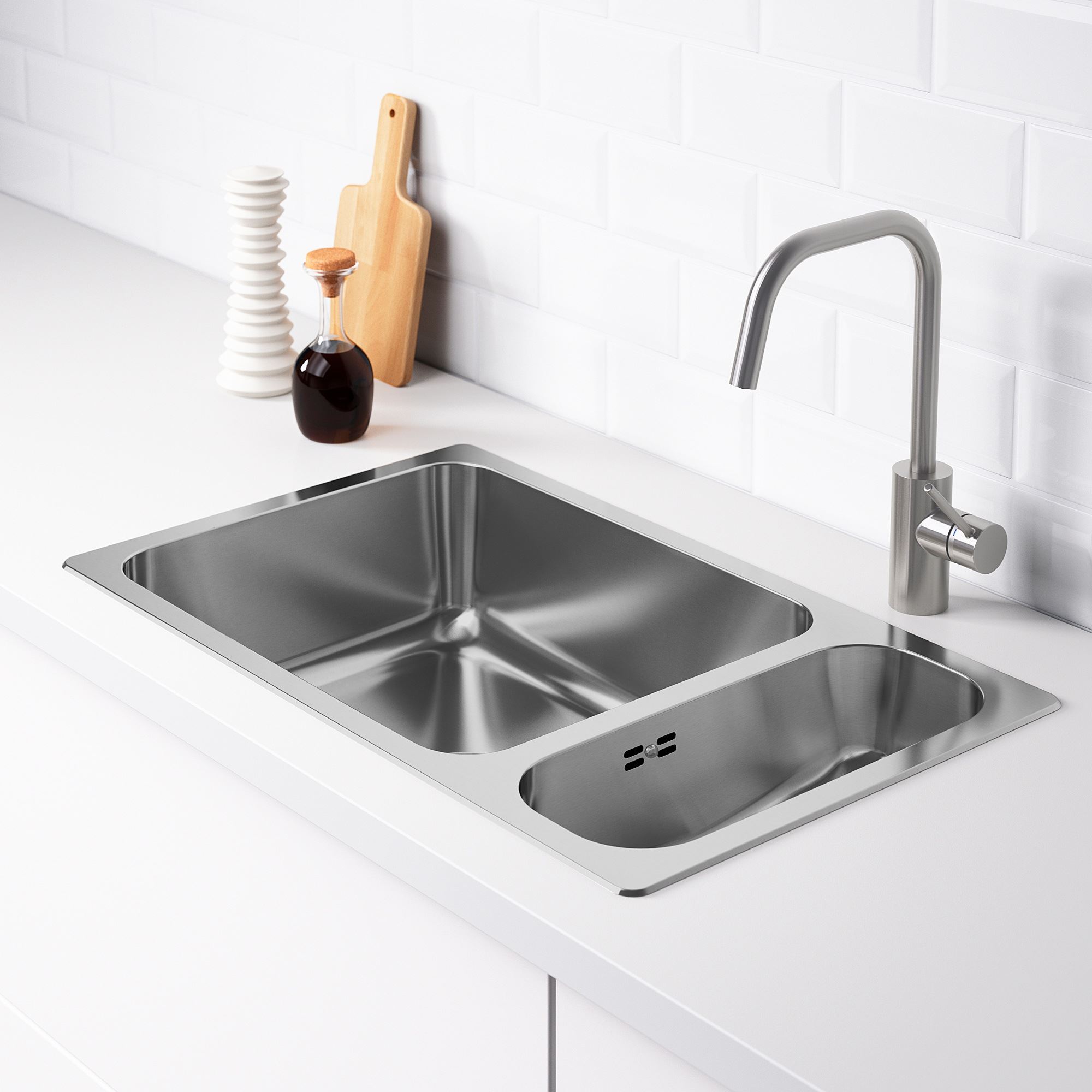 HILLESJÖN/LILLVIKEN stainless steel 75x46 cm 1,5 bowl insert sink ...
