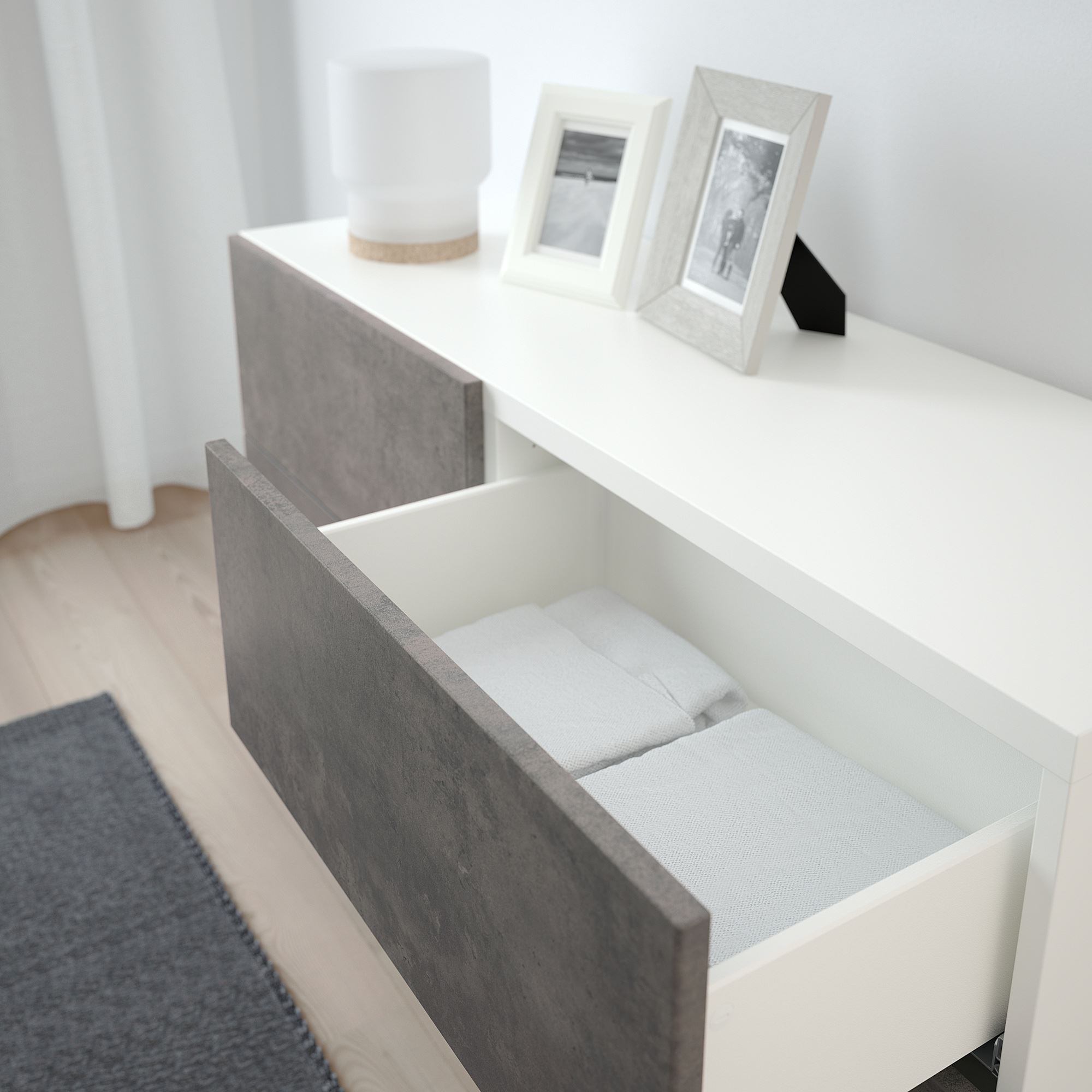 BESTA white/dark grey concrete effect 120x42x65 cm storage combination ...