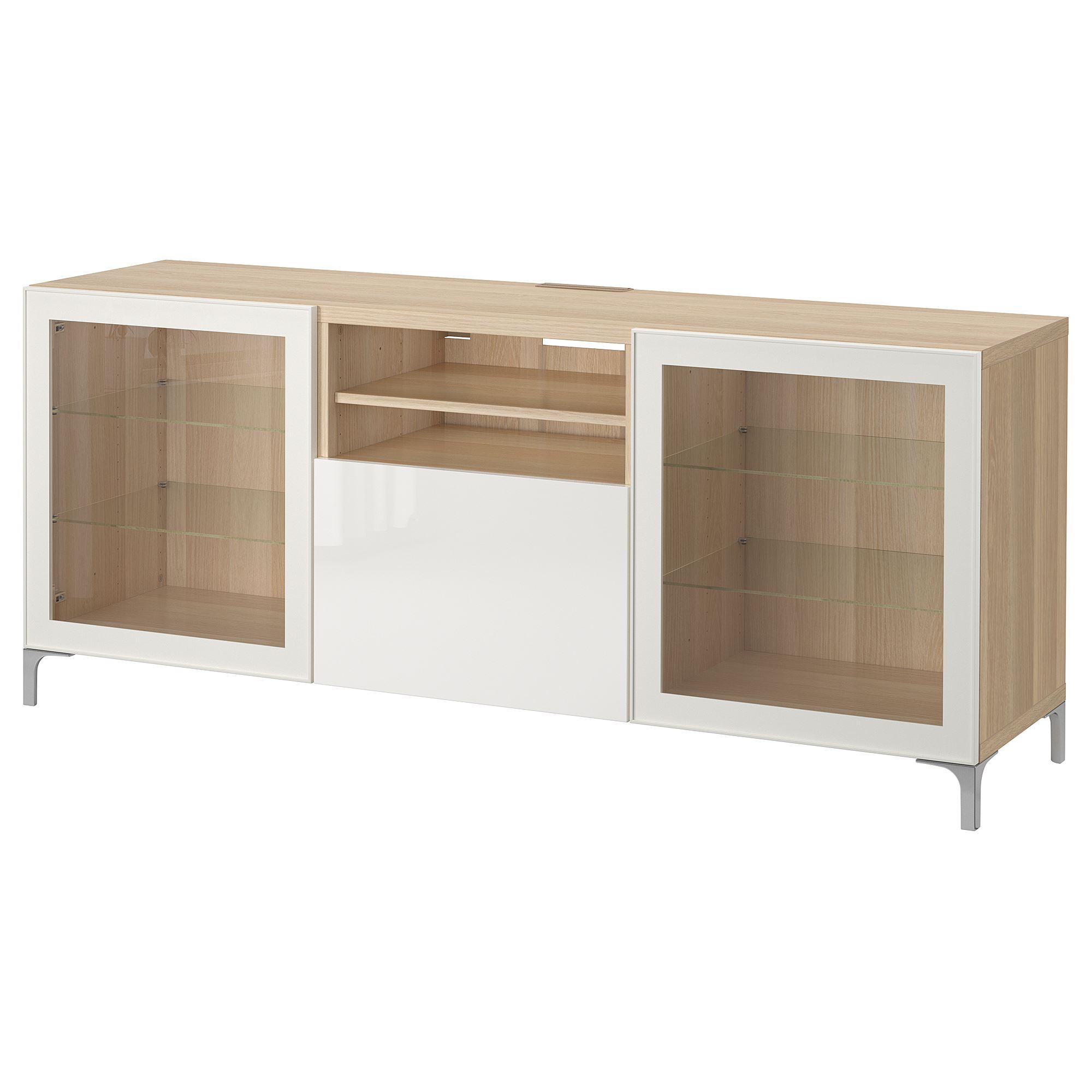 BESTA white stained oak effect/high-gloss/white/clear glass 180x40x74 ...
