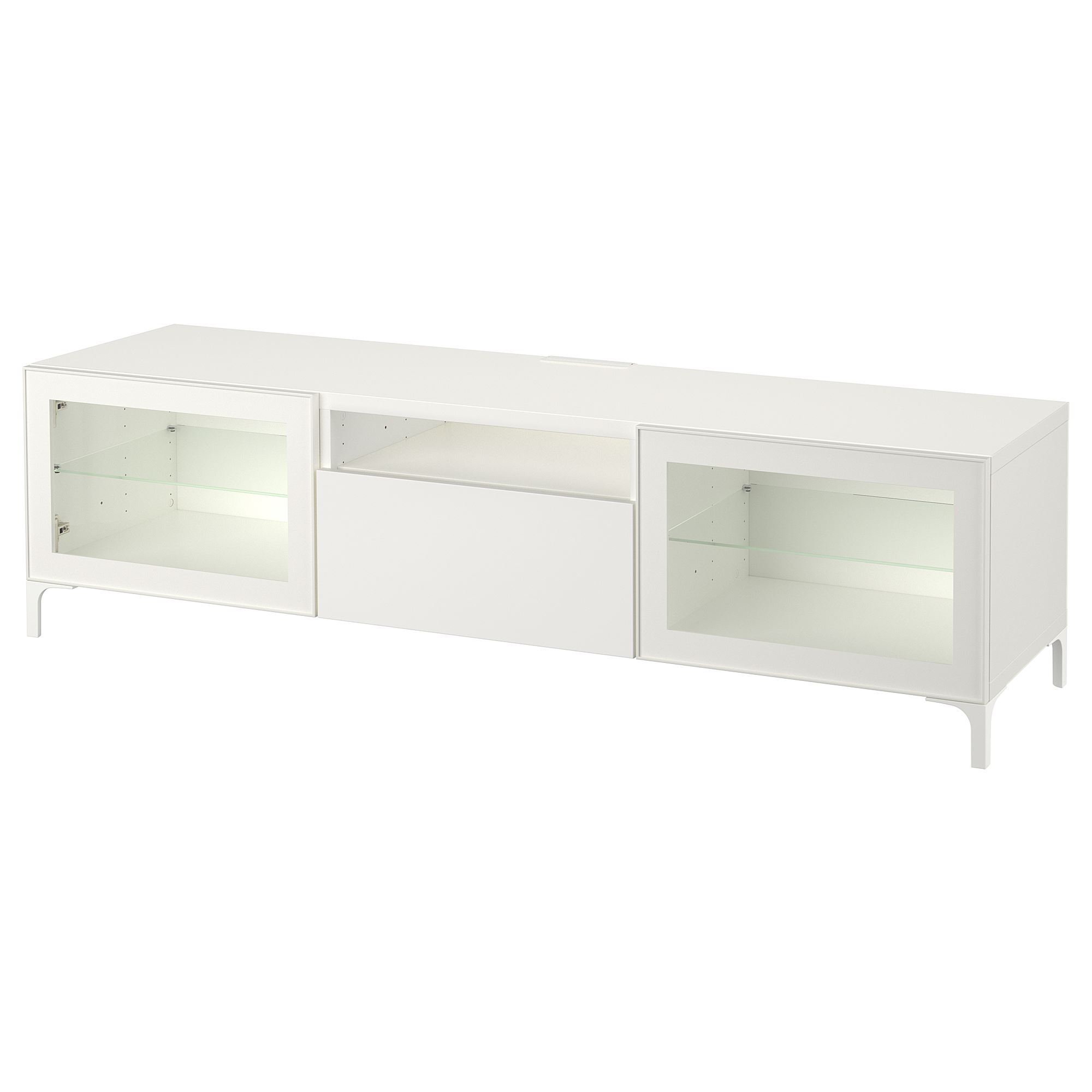 BESTA high-gloss/white/clear glass 180x42x48 cm tv bench - 89398940 | IKEA