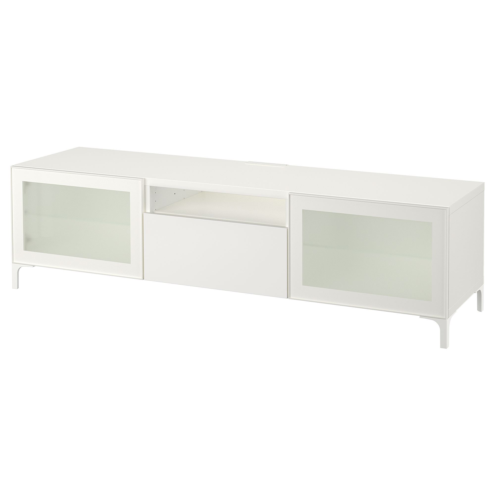 BESTA white/high-gloss/frosted glass 180x42x48 cm tv bench - 89329287 ...
