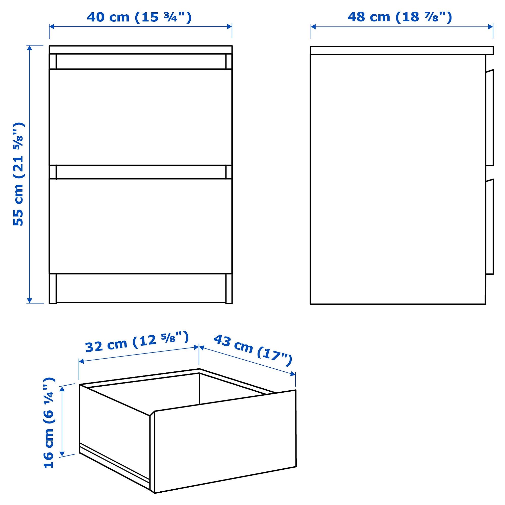 MALM white stained oak veneer 40x55 cm bedside table - 10178601 | IKEA