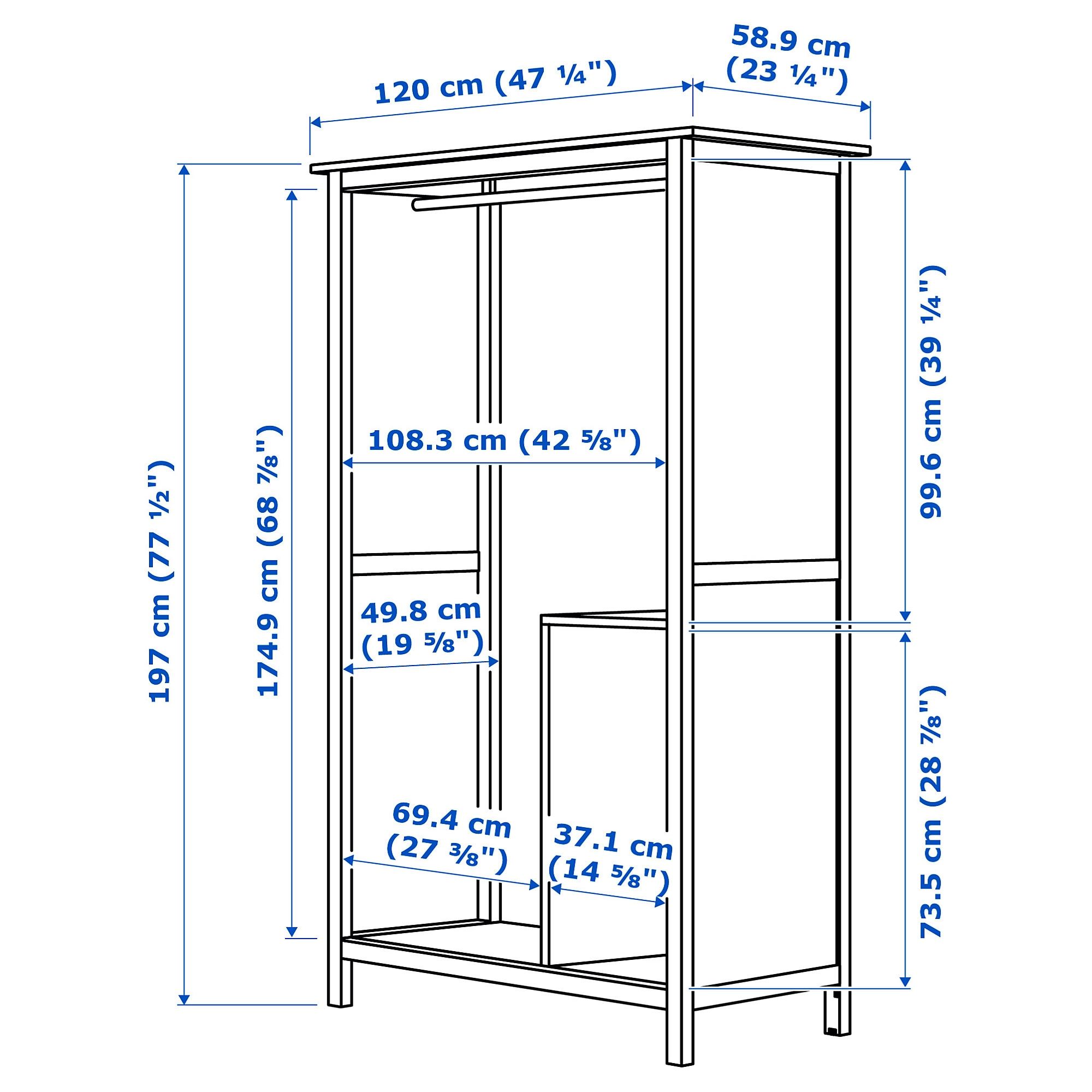 HEMNES white 120x59x197 cm sliding wardrobe - 50251270 | IKEA