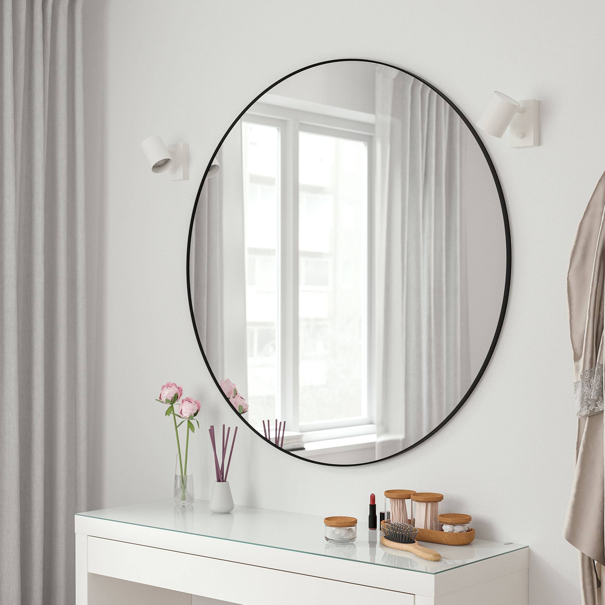 LINDBYN black 110 cm round mirror - 90439218 | IKEA
