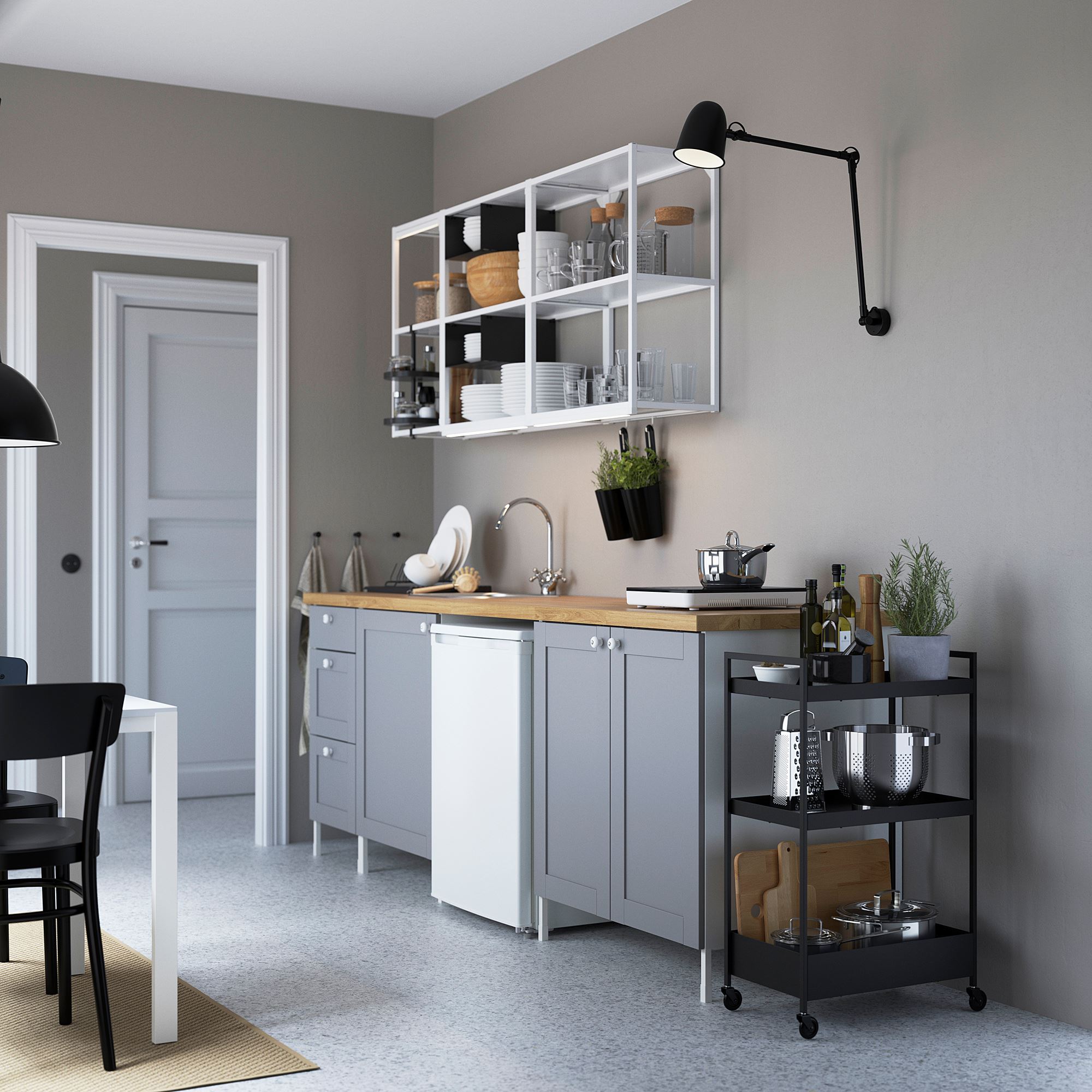 ENHET white/grey 243x63,5x222 cm kitchen storage combination - 09485677 ...