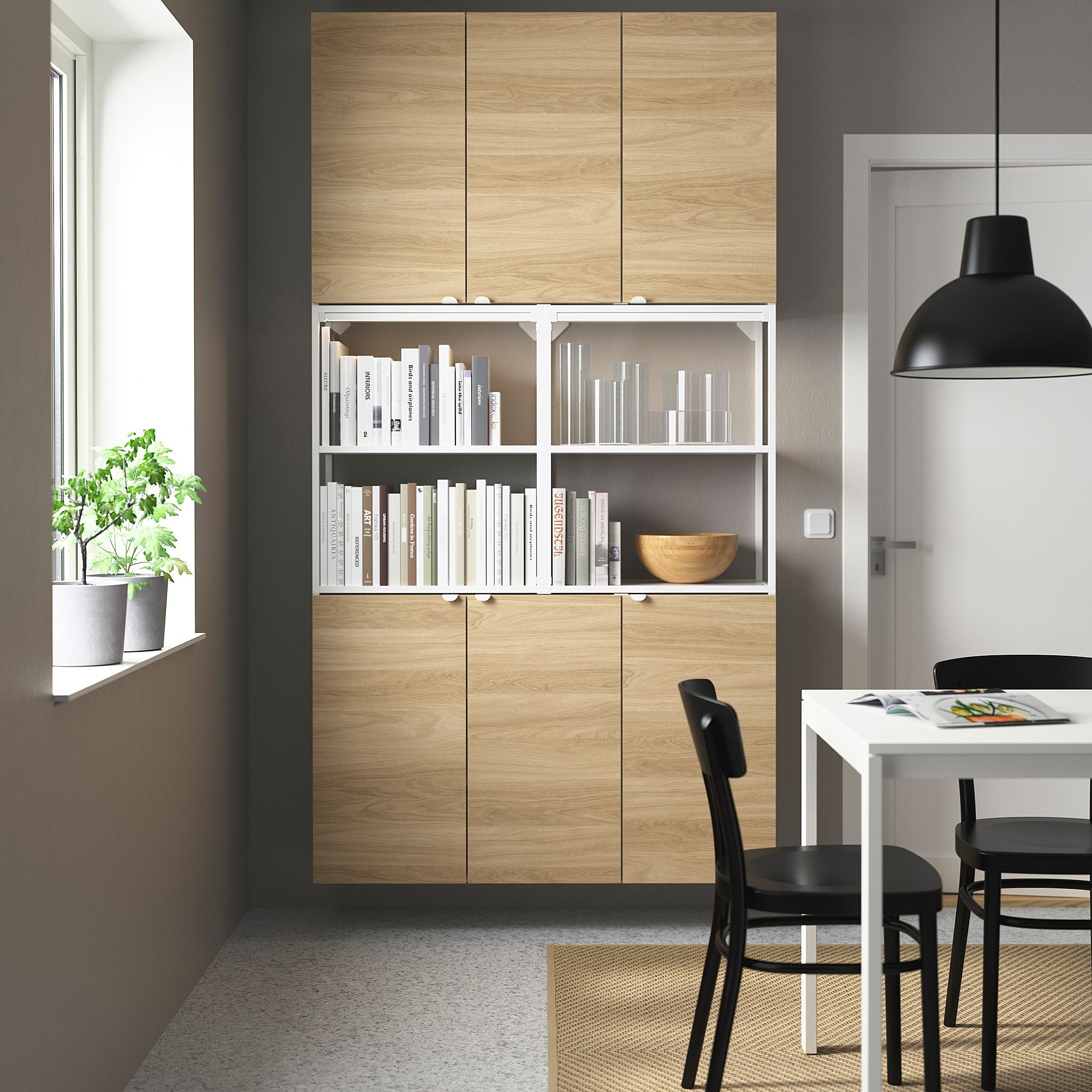 ENHET beyaz-meşe görünümlü 120x32x225 cm raf ünitesi - 49548140 | IKEA