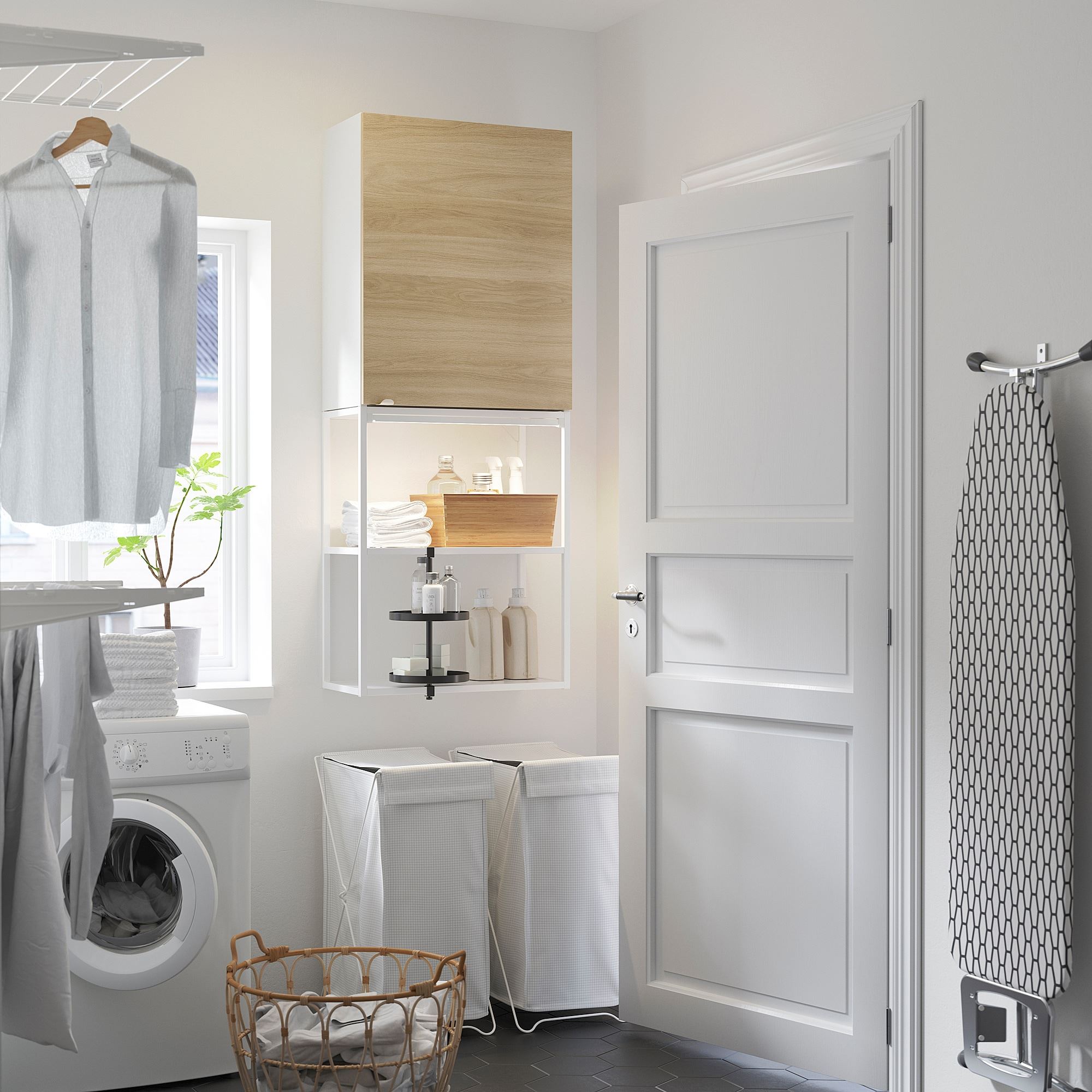 ENHET beyaz-meşe görünümlü 60x32x150 cm raf ünitesi - 79547907 | IKEA