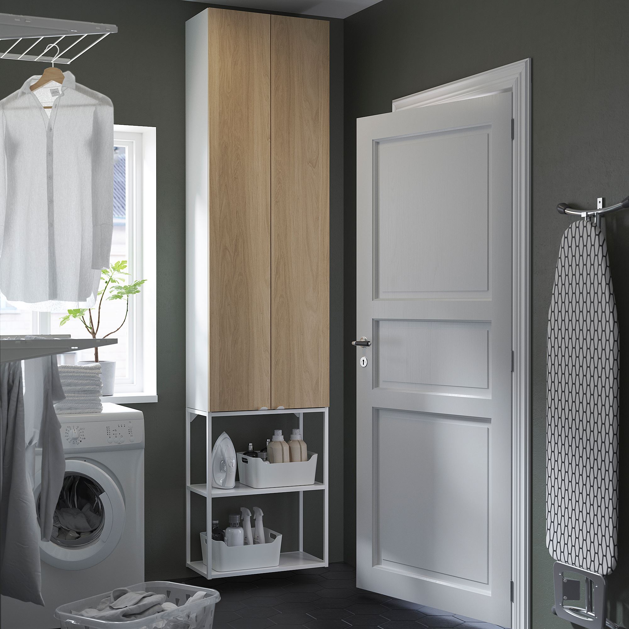 ENHET beyaz-meşe görünümlü 60x32x255 cm raf ünitesi - 39547928 | IKEA