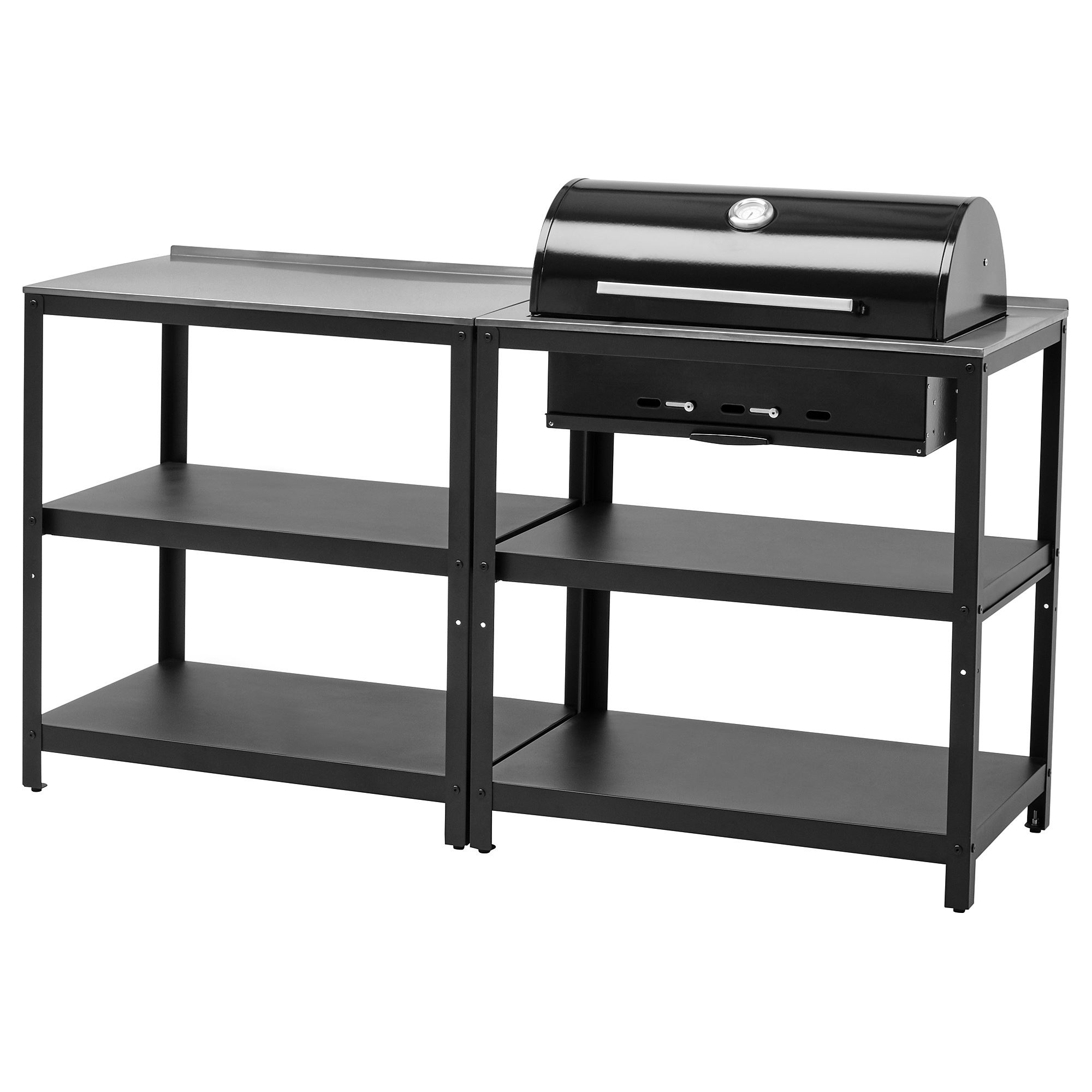 GRILLSKAR paslanmaz çelik-siyah 172x61 cm kömürlü barbekü - 39384988 | IKEA