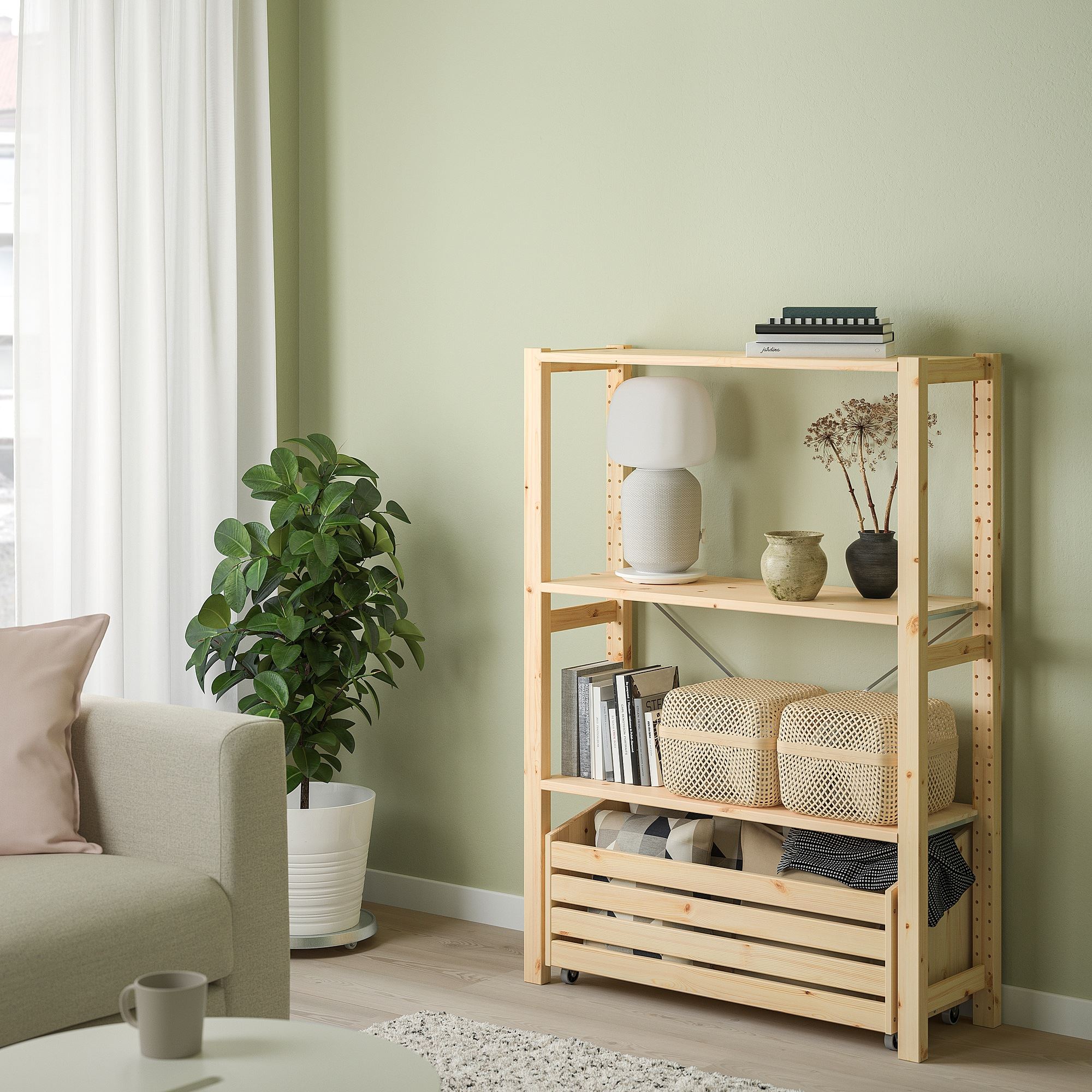 IVAR pine 78x30 cm storage box on wheels - 50484509 | IKEA