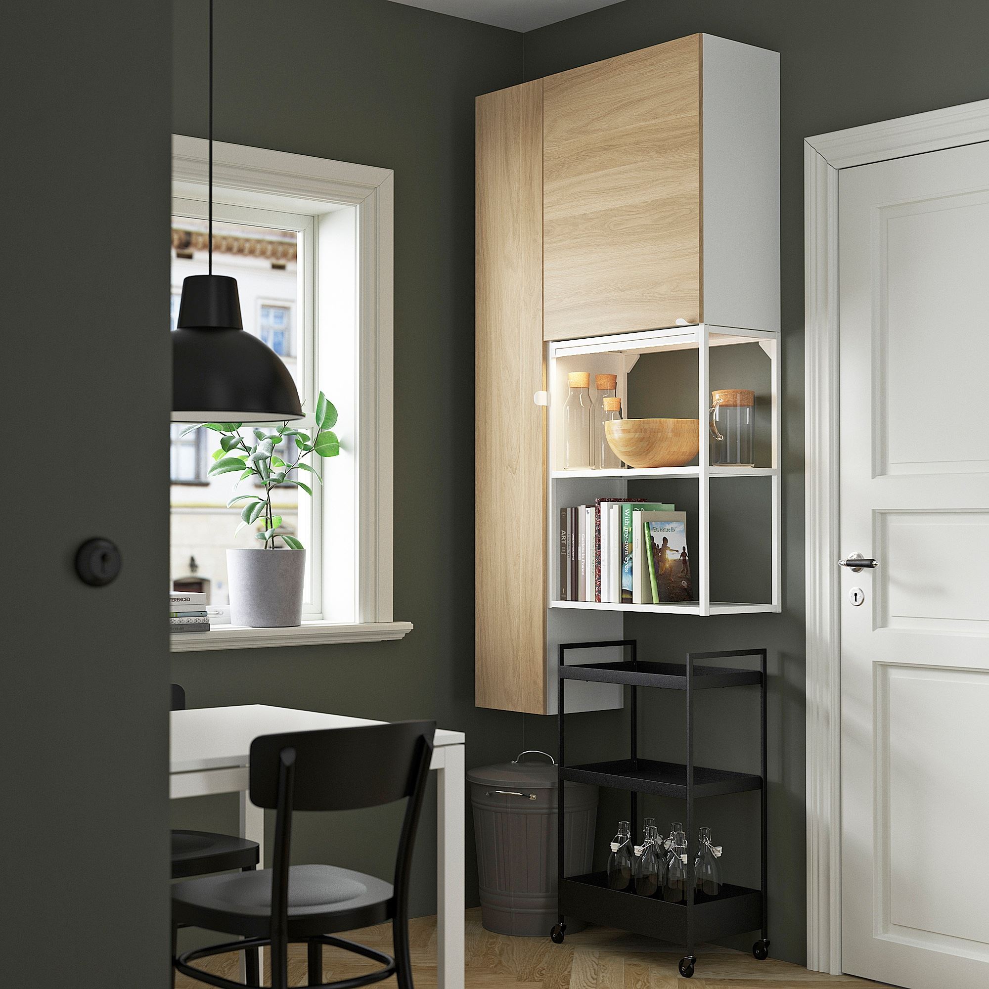 ENHET beyaz-meşe görünümlü 90x32x180 cm raf ünitesi - 39548089 | IKEA