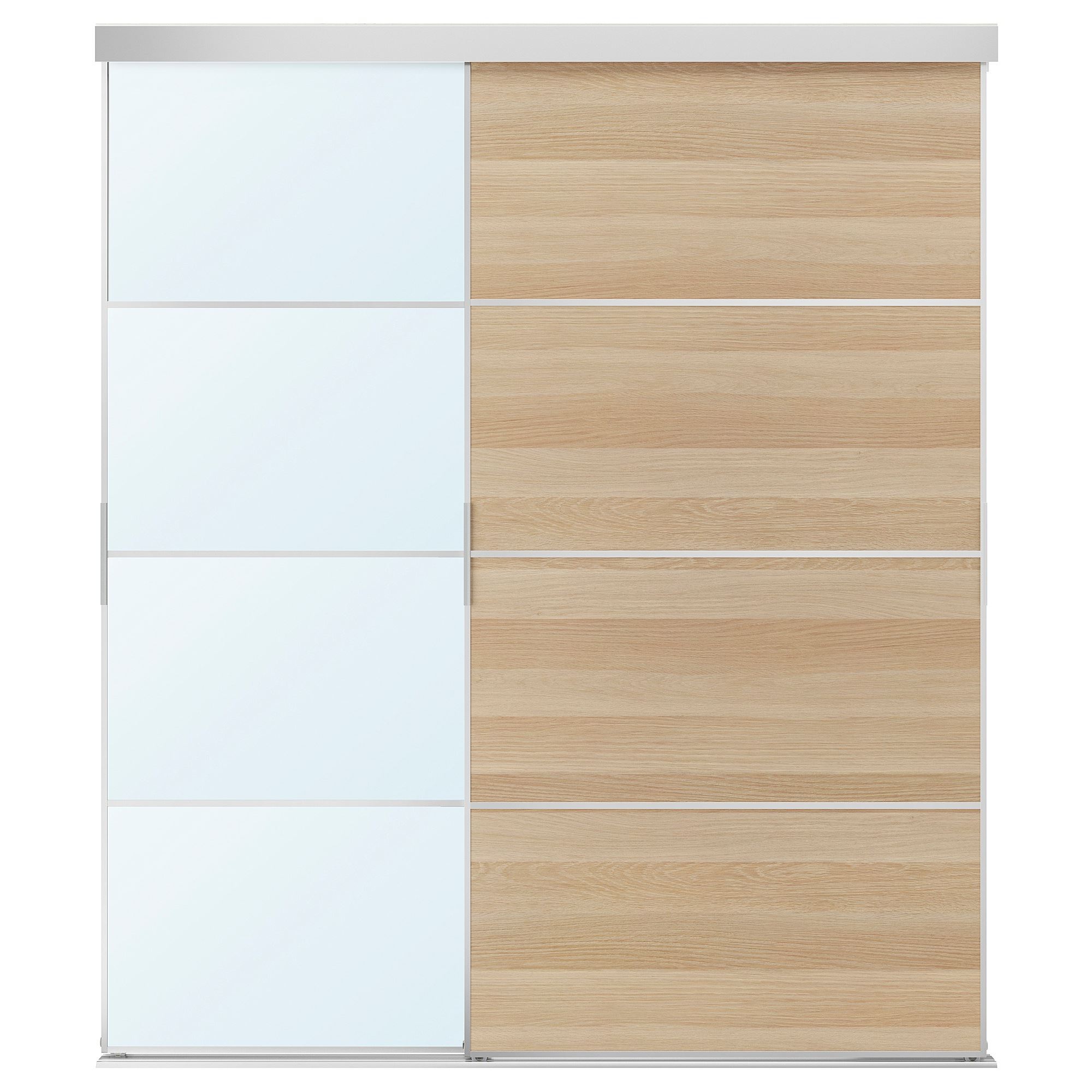 SKYTTA/MEHAMN/AULI mirrored glass-bleached oak veneer 177x205 cm ...