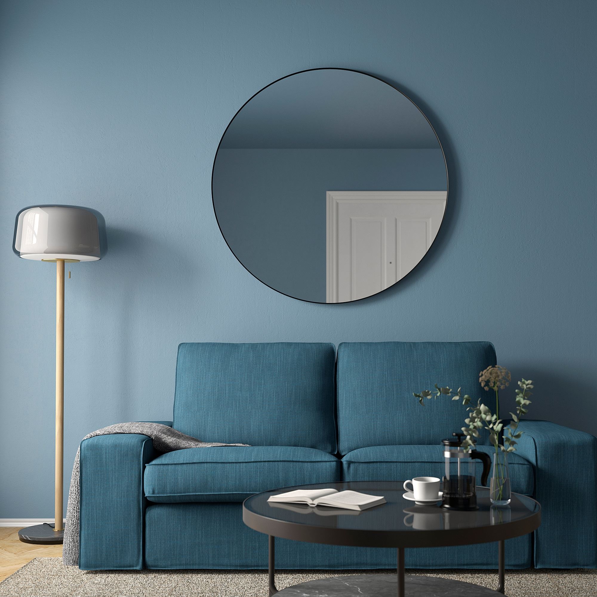 LINDBYN black 110 cm round mirror - 90439218 | IKEA