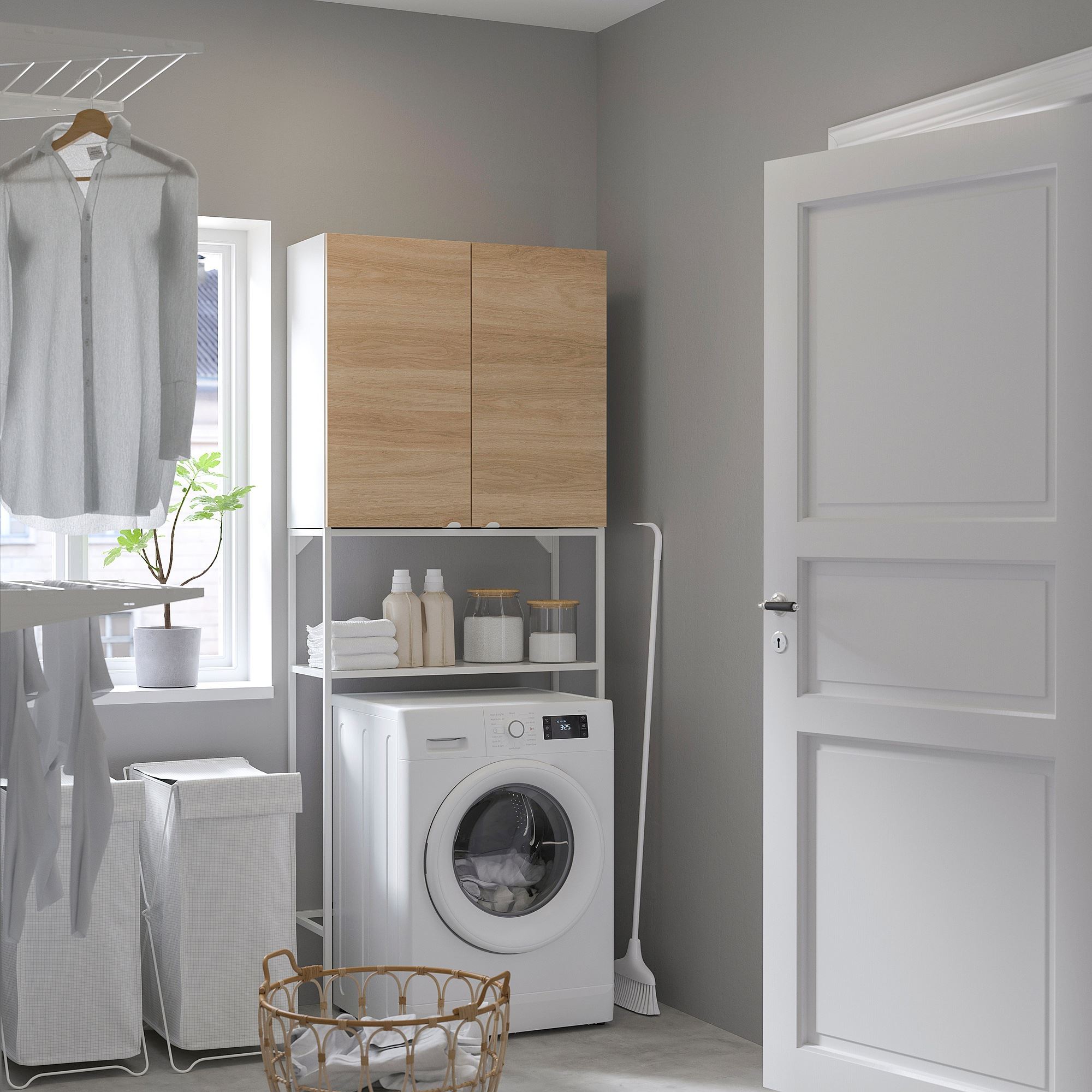 ENHET white-oak look 80x32x204 cm shelving combination for laundry room ...