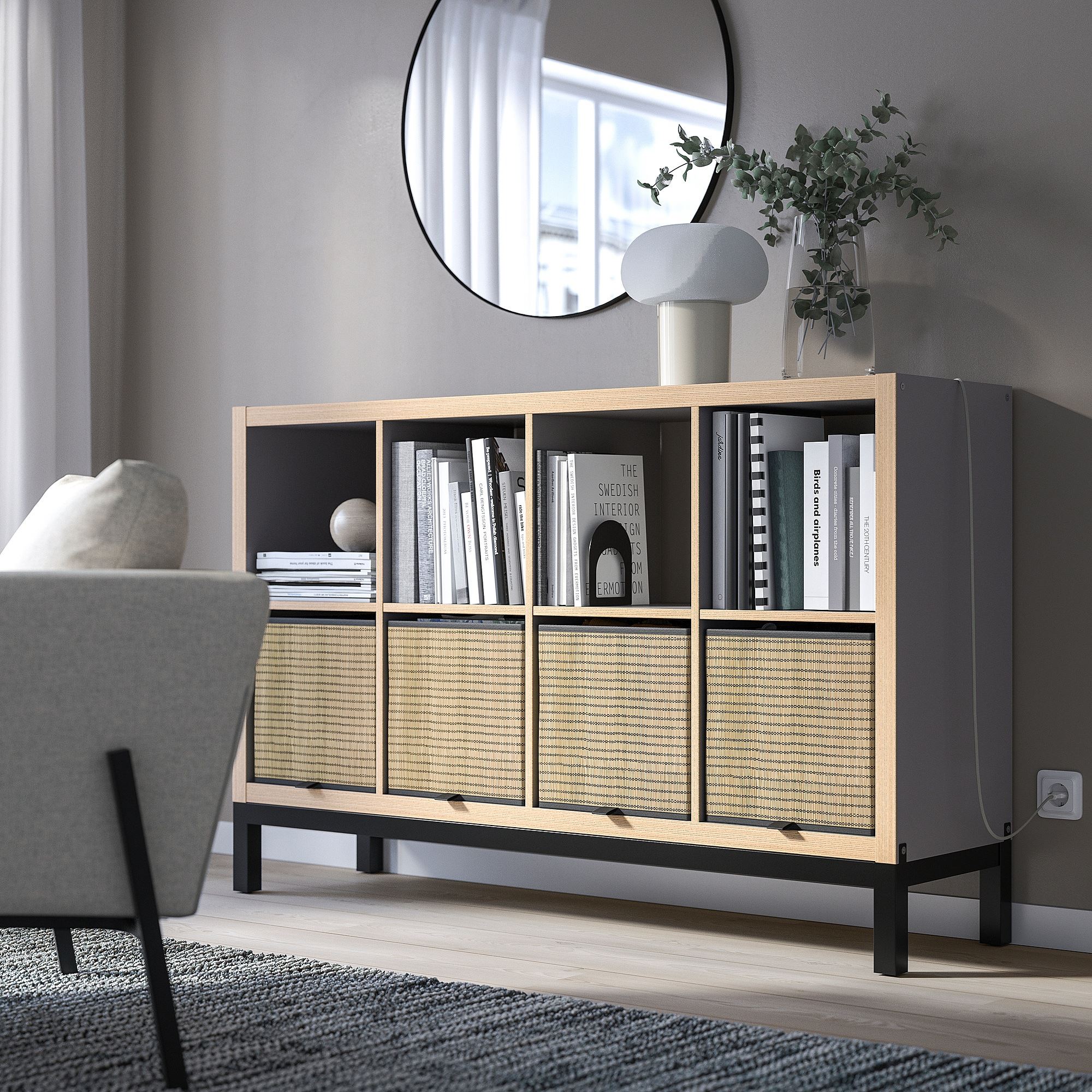 KALLAX gri-ahşap görünümlü-siyah 147x94 cm açık raf ünitesi - 89442679 ...