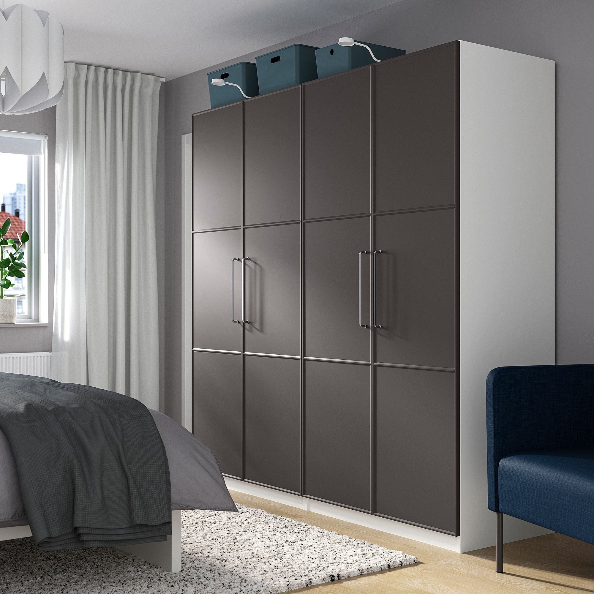 PAX/MERAKER beyaz-koyu gri 200x60x201 cm PAX sürgü kapaklı gardırop ...