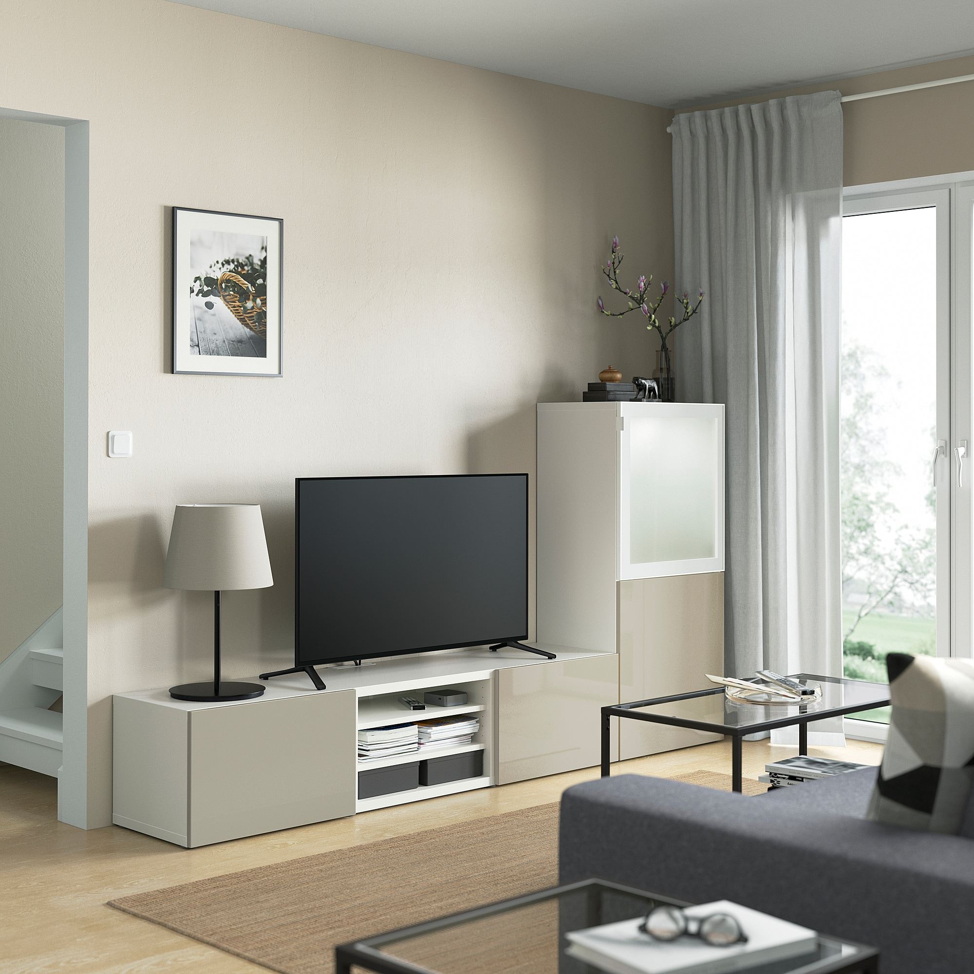 BESTA beyaz-parlak cila-bej 240x42x129 cm tv ünitesi - 99488723 | IKEA