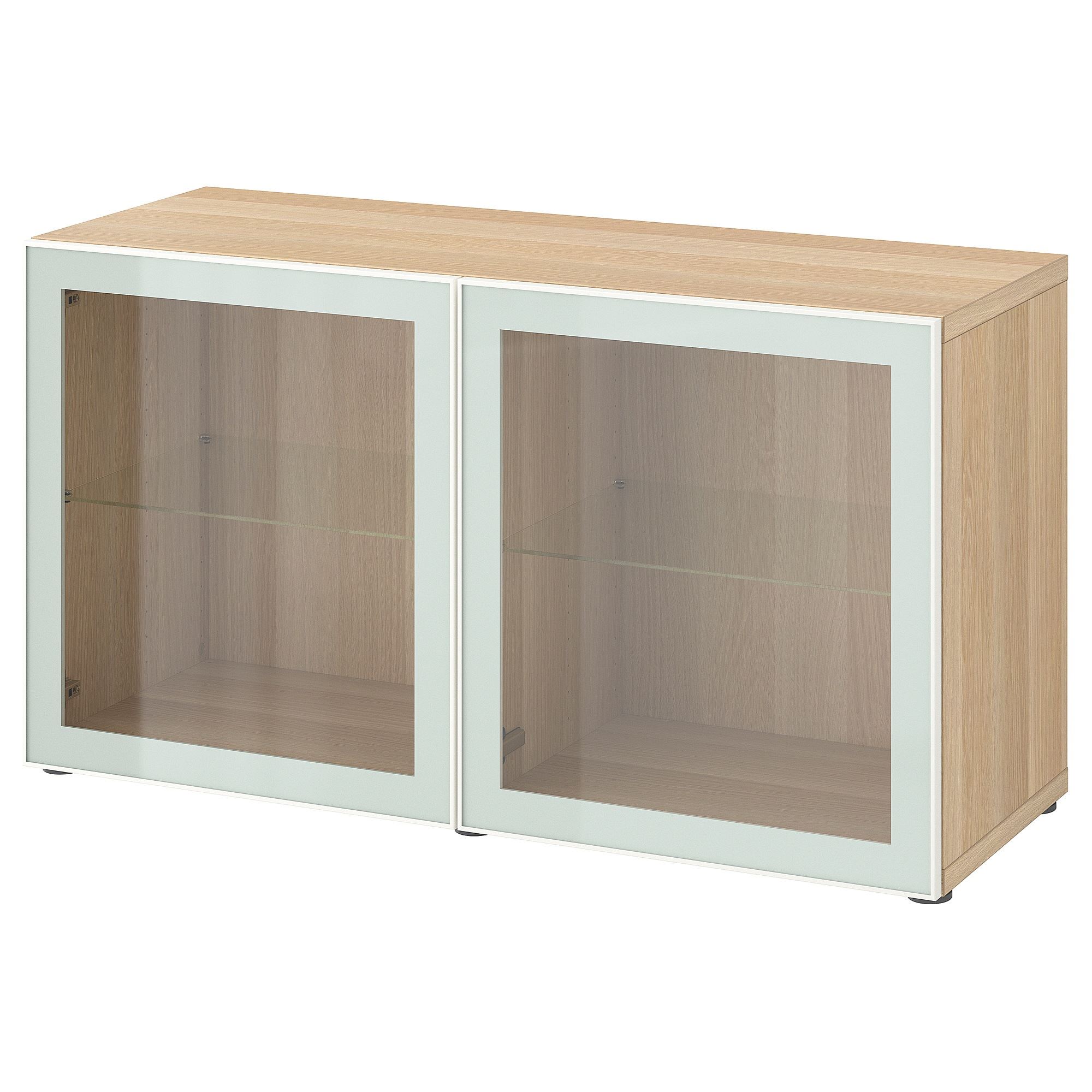 BESTA white stained oak effect/white/transparent glass 120x42x64 cm ...