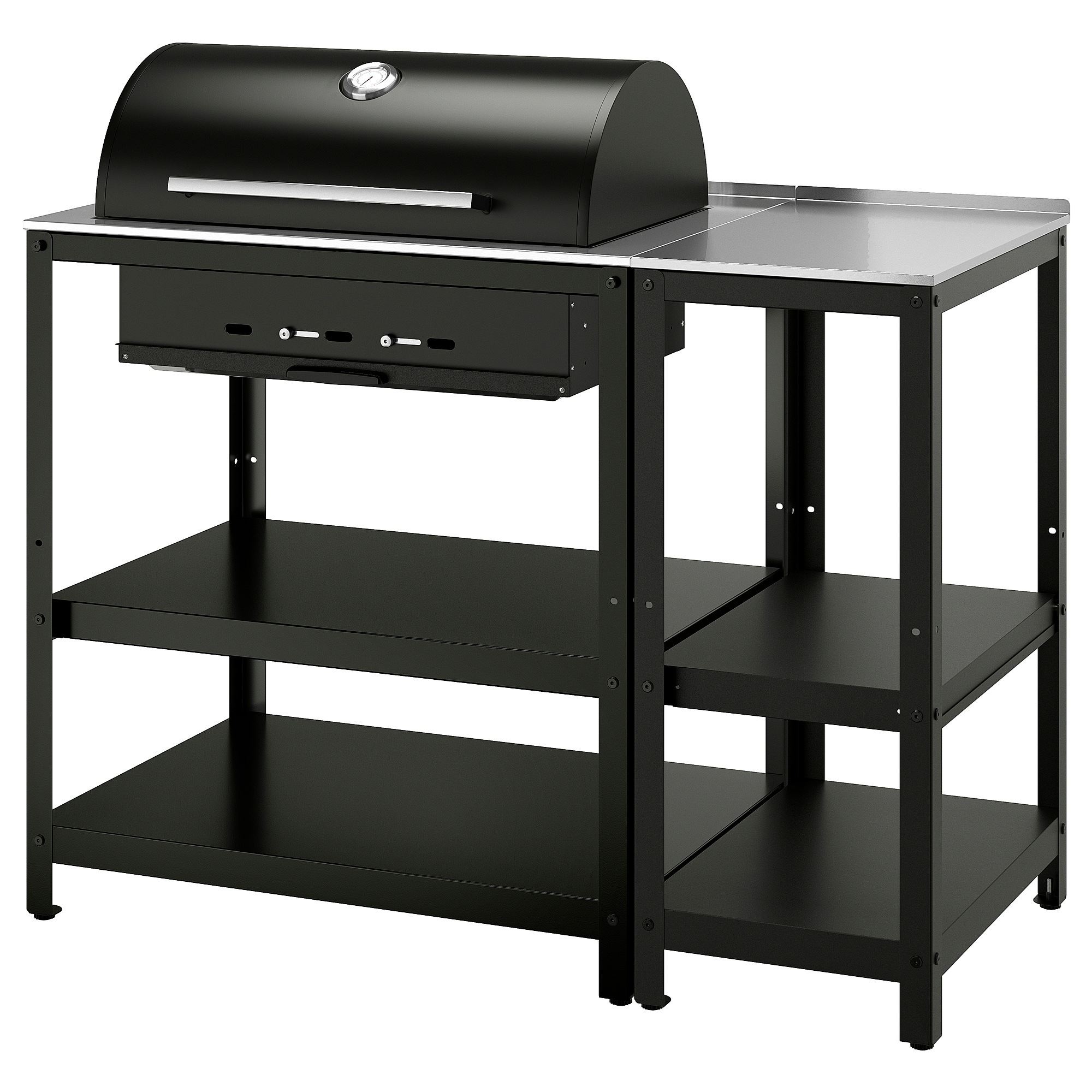 GRILLSKAR paslanmaz çelik-siyah 125x61 cm kömürlü barbekü - 99495238 | IKEA