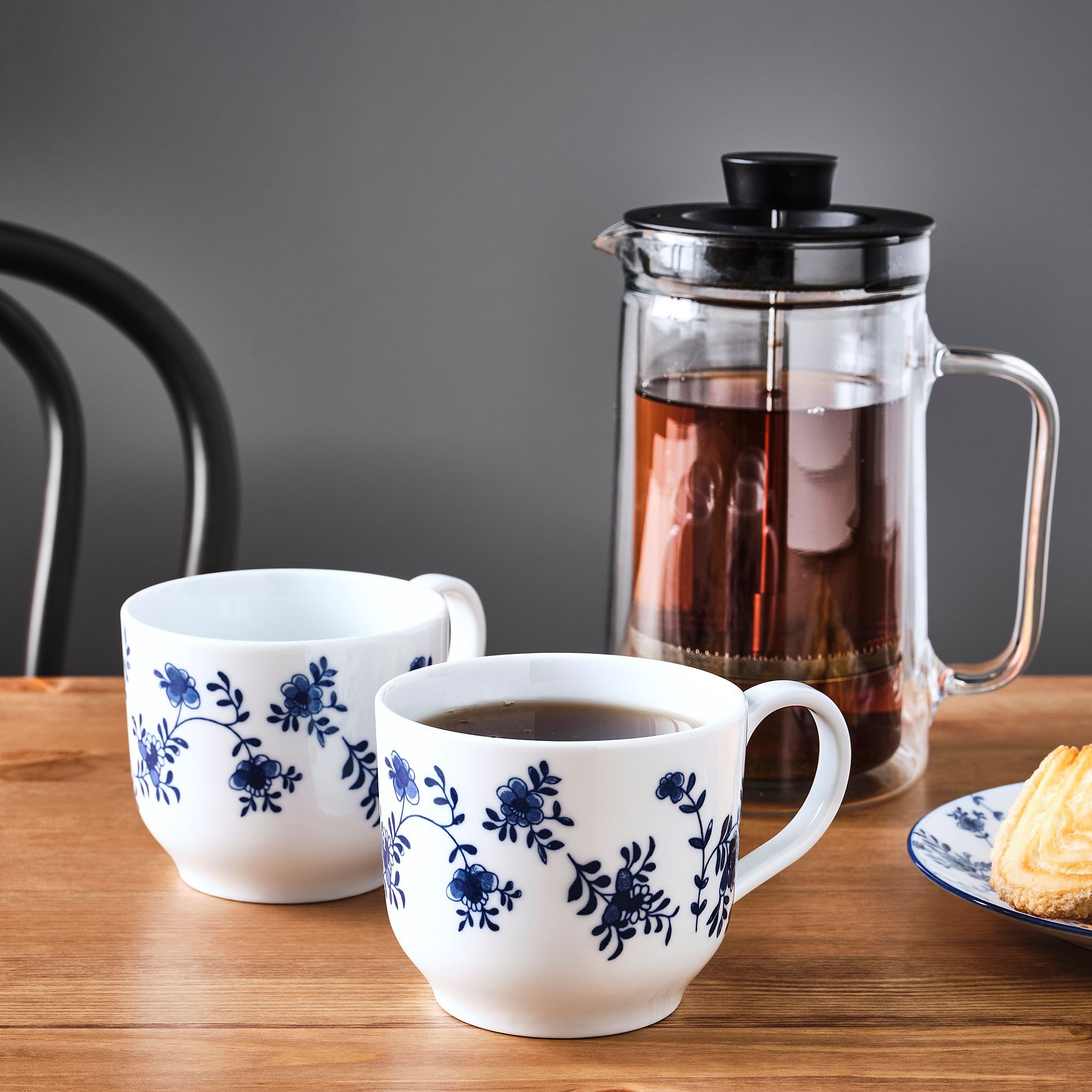 ENTUSIASM white-blue patterned 50 cl cup set - 30539744 | IKEA