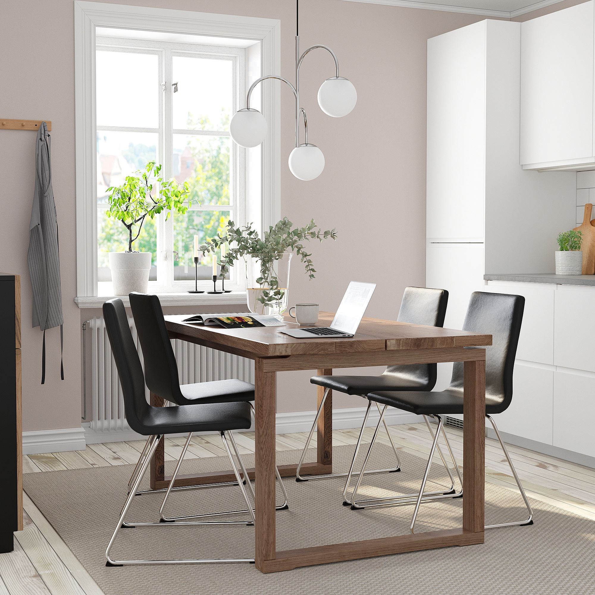 MÖRBYLANGA/LILLANAS oak veneer brown-Bomstad black 4 chairs dining set ...