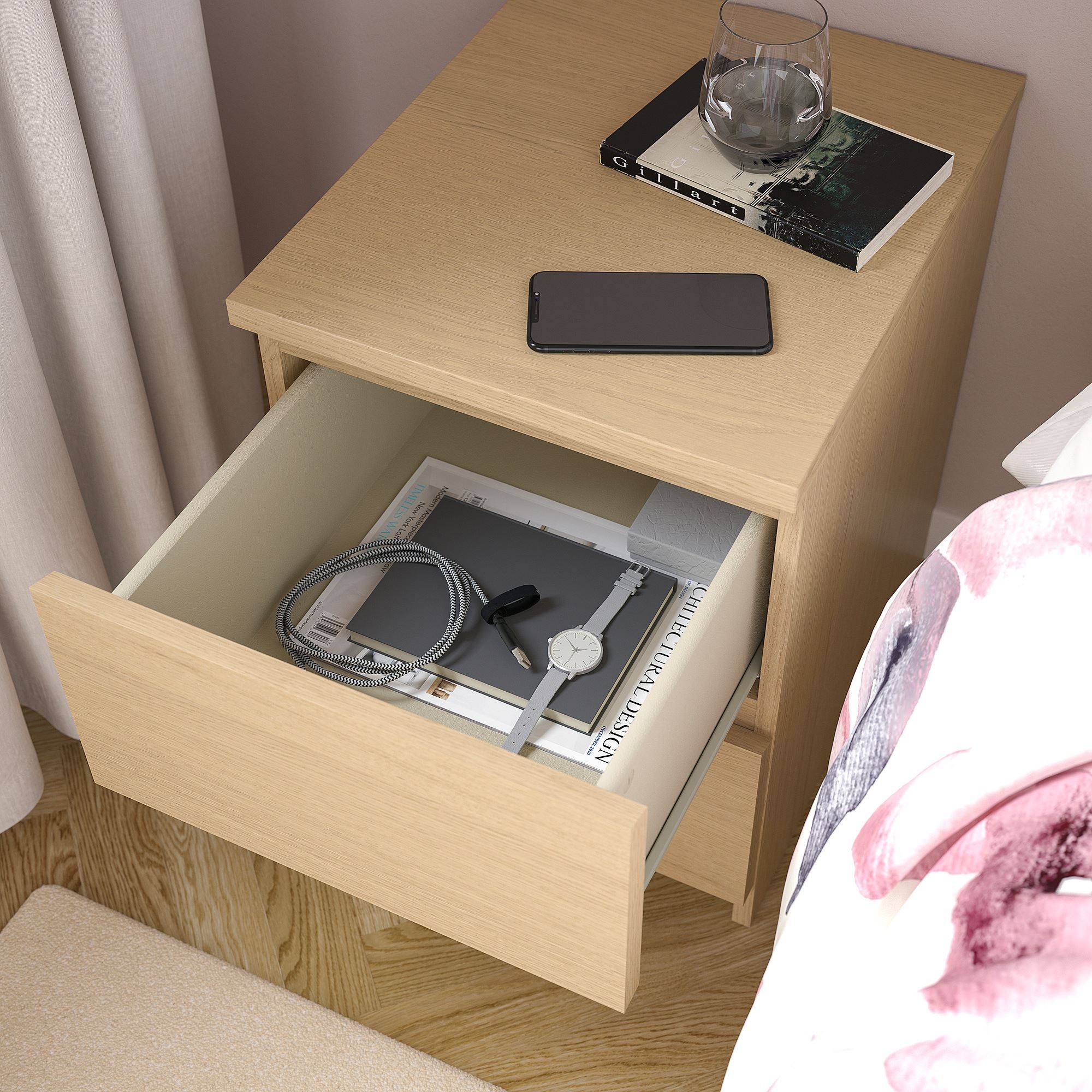 MALM white stained oak veneer 40x55 cm bedside table - 10178601 | IKEA
