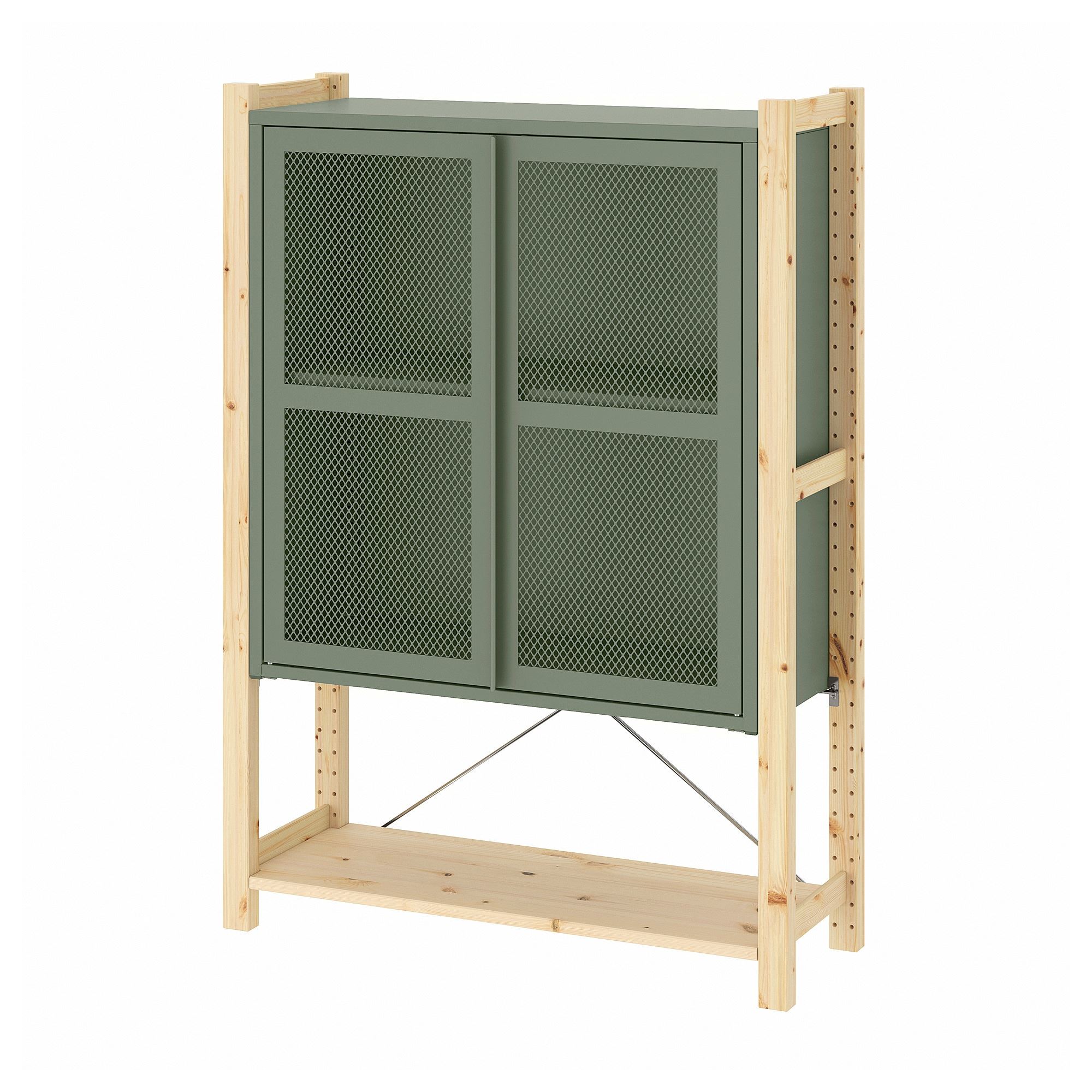 IVAR pine/green 89x30x124 cm shelving unit with cabinet - 69508162 | IKEA