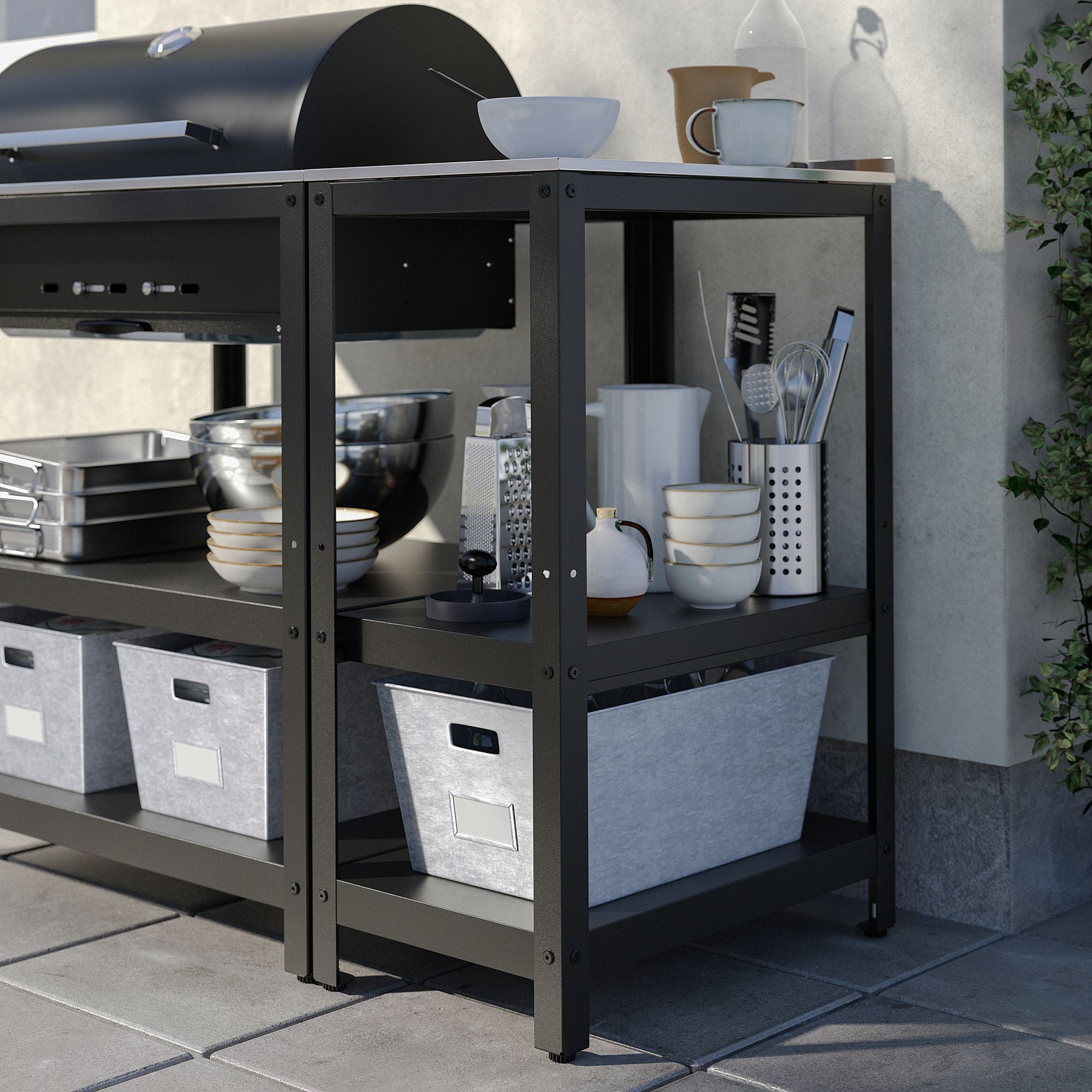 GRILLSKAR paslanmaz çelik-siyah 125x61 cm kömürlü barbekü - 99495238 | IKEA