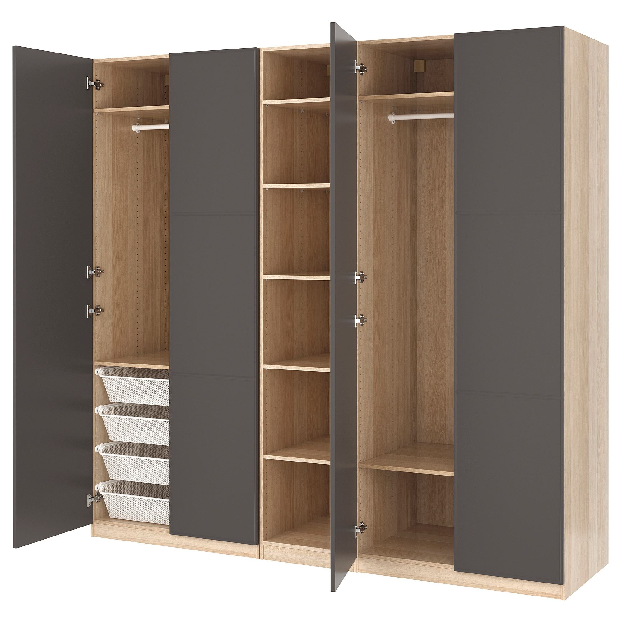 PAX/MERAKER ağartılmış meşe görünümlü-koyu gri 250x60x236 cm PAX ...