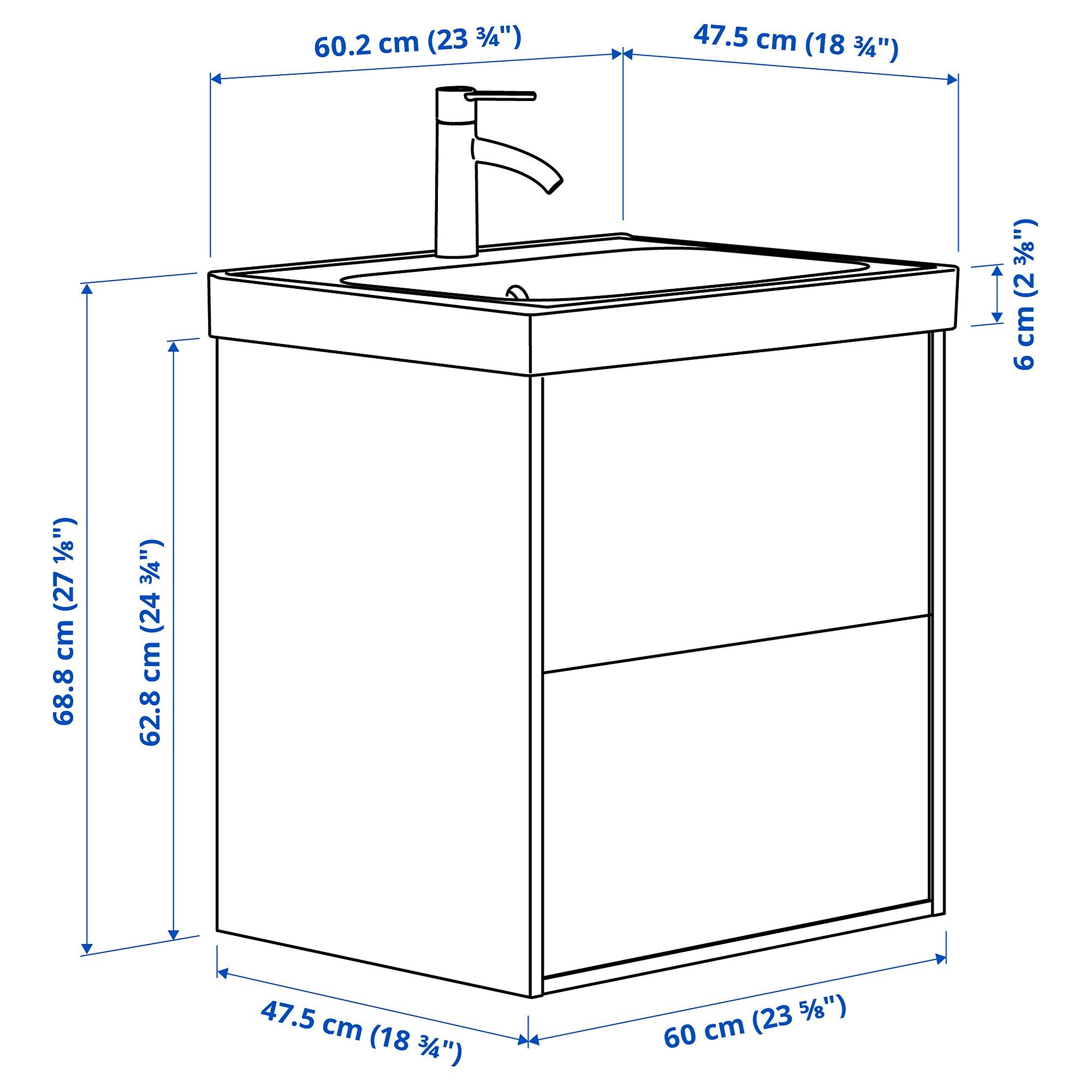 ANGSJÖN/BACKSJÖN oak effect 60x48x69 cm wash-basin and cabinet ...