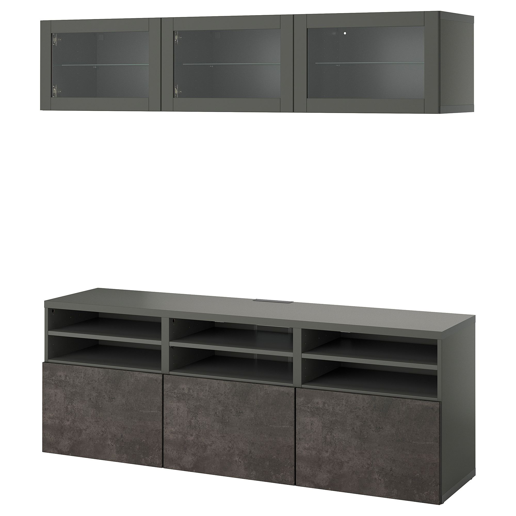 BESTA dark grey-dark grey concrete effect 180x42x192 cm tv storage unit ...