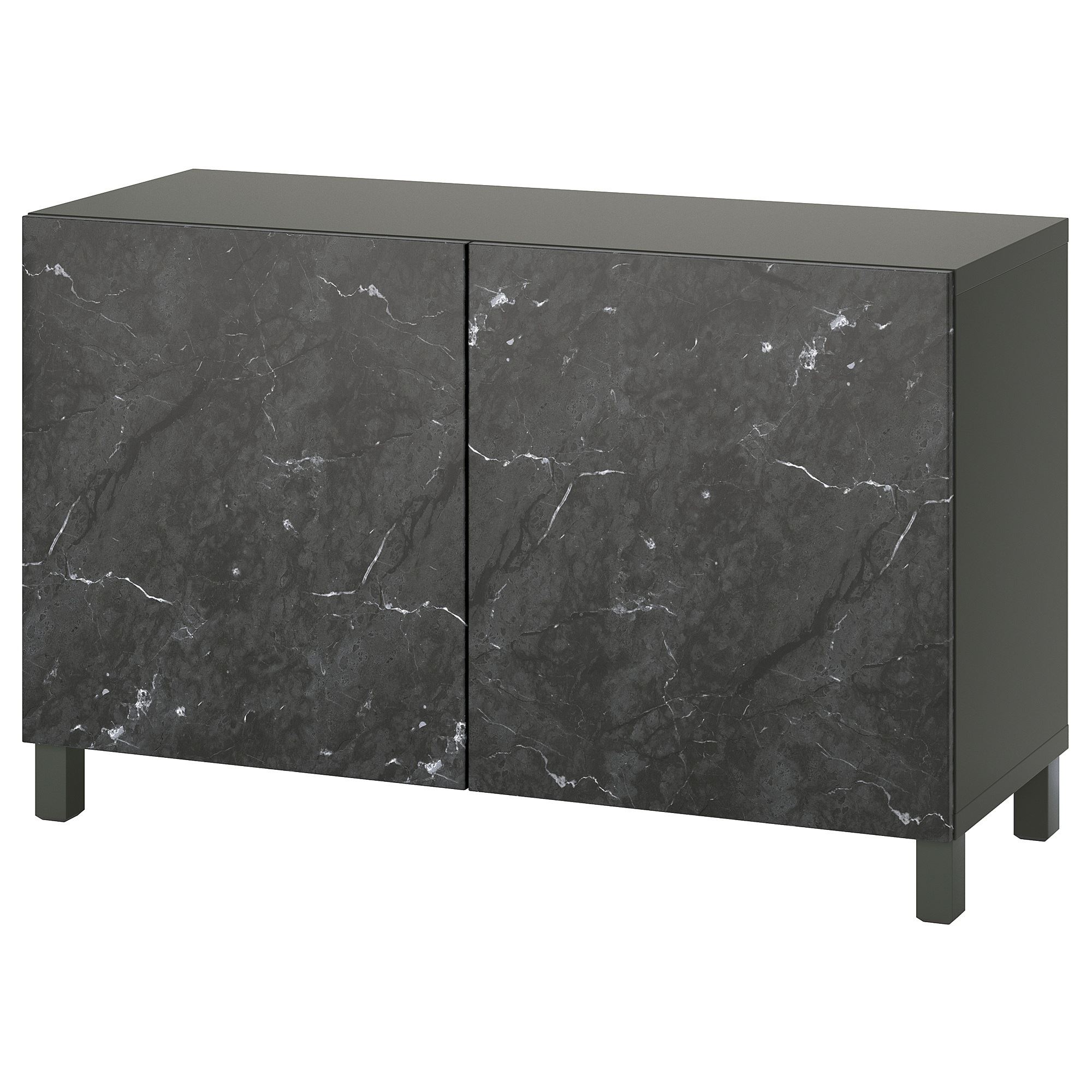 BESTA dark grey-black marble effect 120x42x74 cm storage combination ...