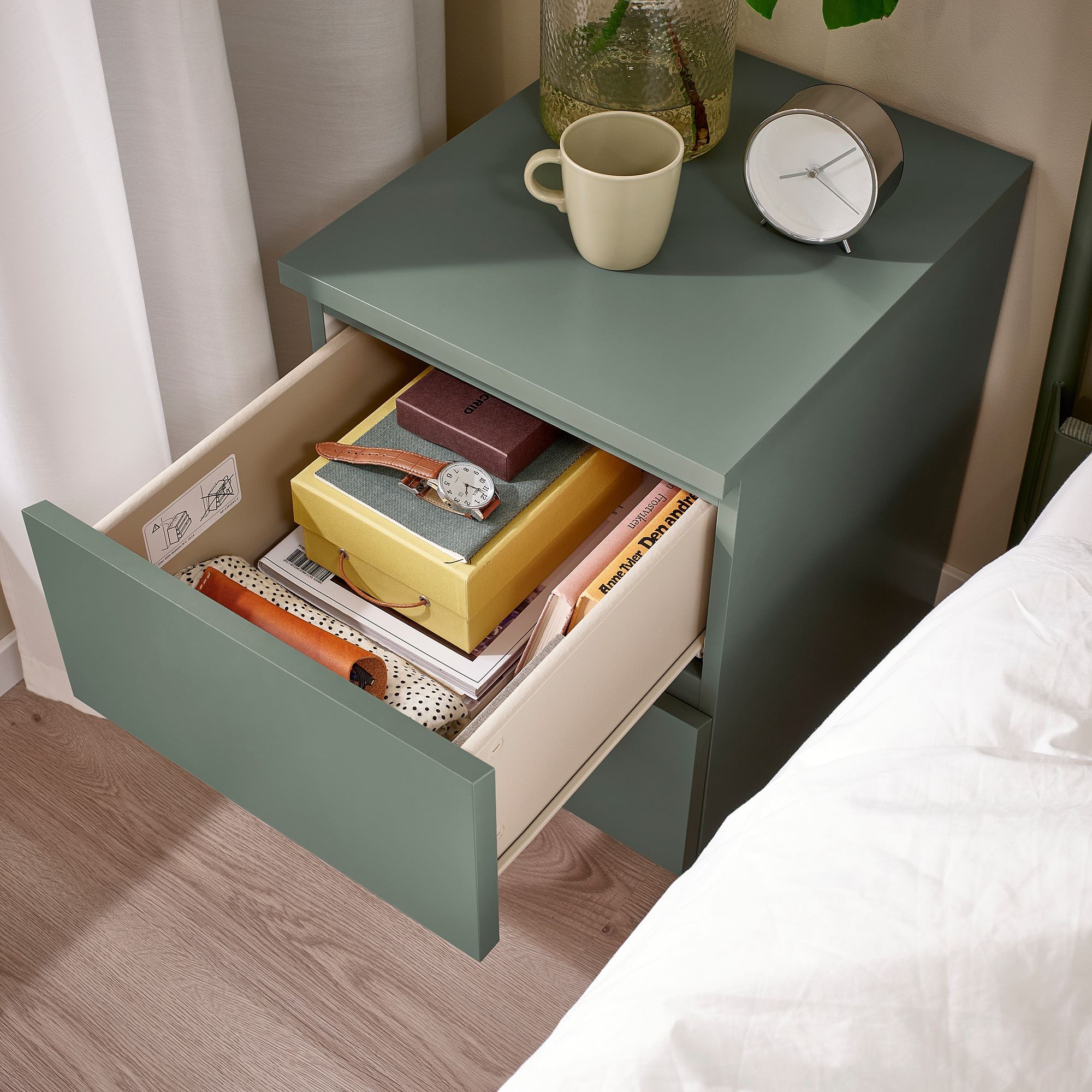 MALM grey-green 40x55 cm bedside table - 10569077 | IKEA