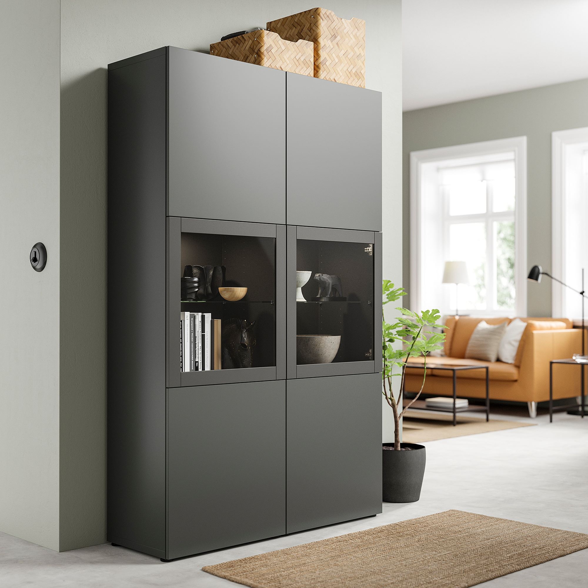 BESTA dark grey 120x42x193 cm storage combination - 89508137 | IKEA