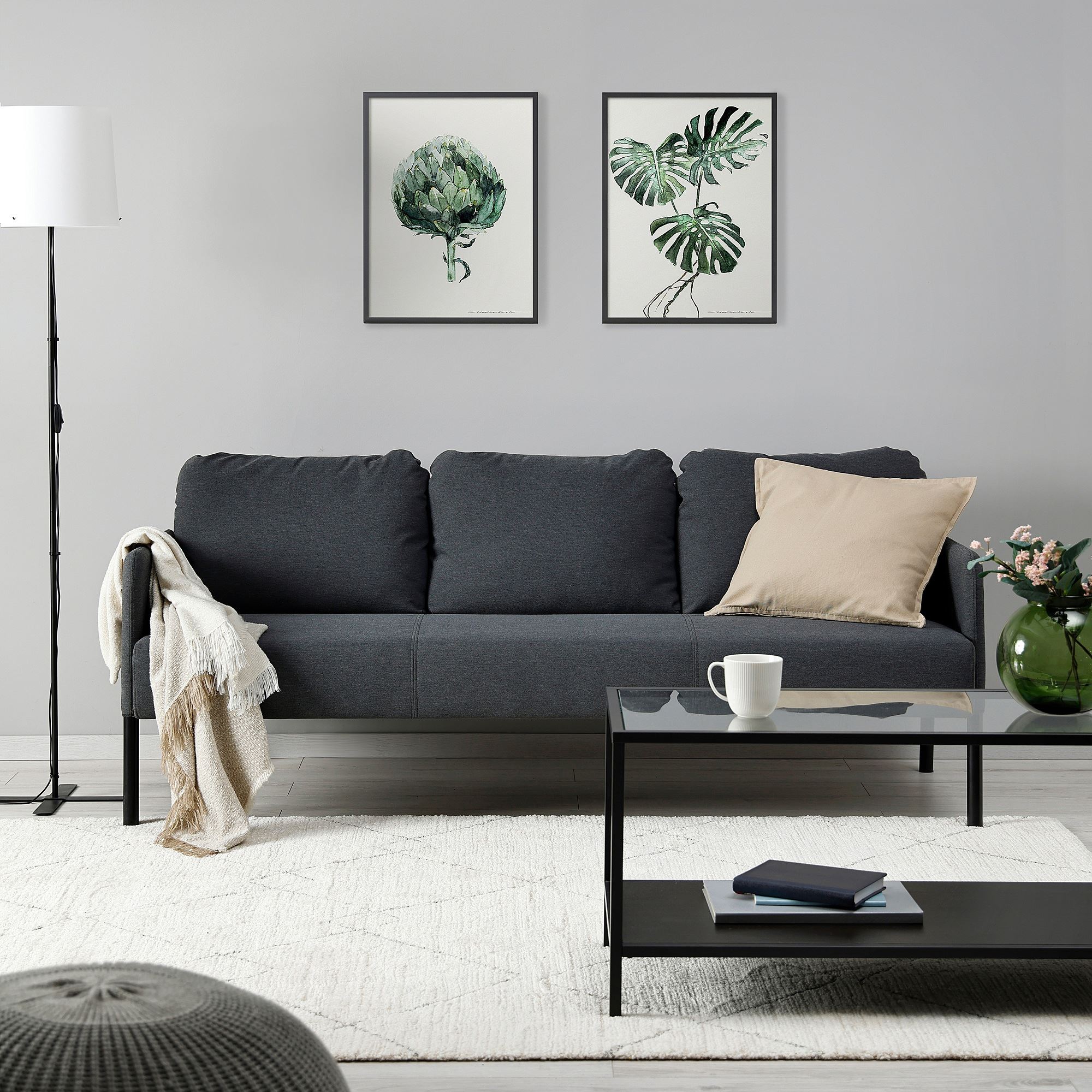 GLOSTAD knisa dark grey 3-seat sofa - 40573285 | IKEA