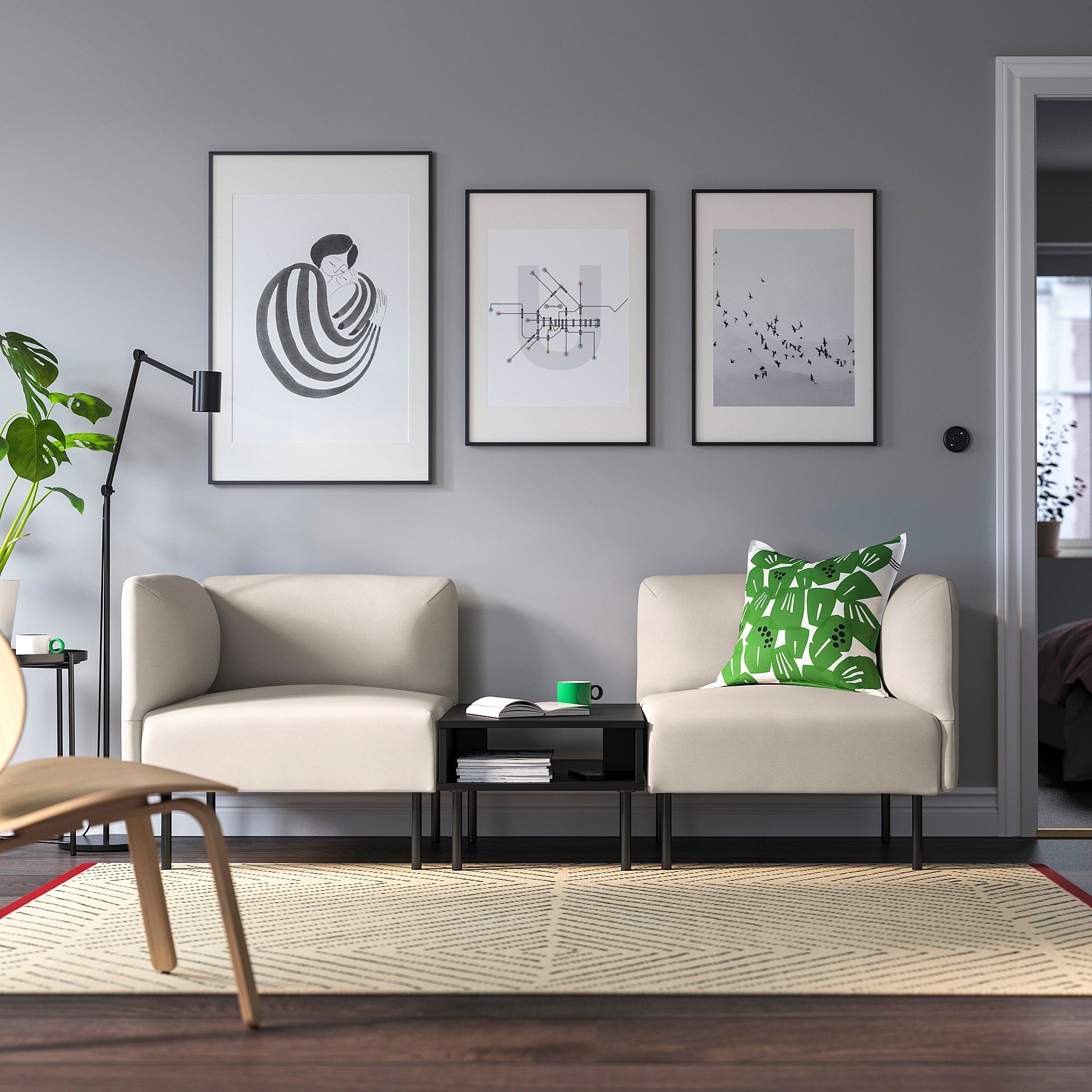 LILLEHEM vissle beige 2-seat modular sofa with side table - 69536080 | IKEA