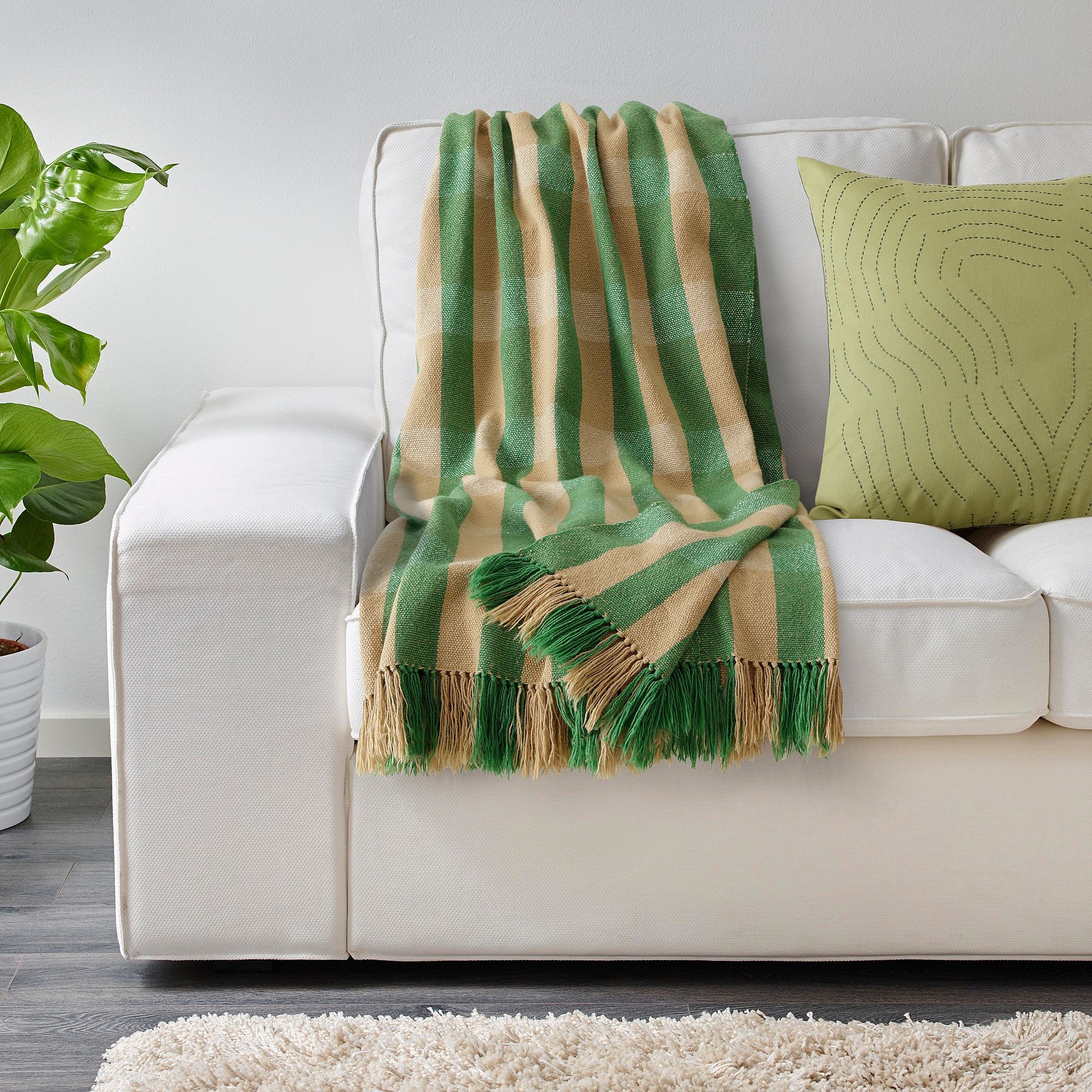 FRÖDD green-striped 130x180 cm throw - 90581216 | IKEA