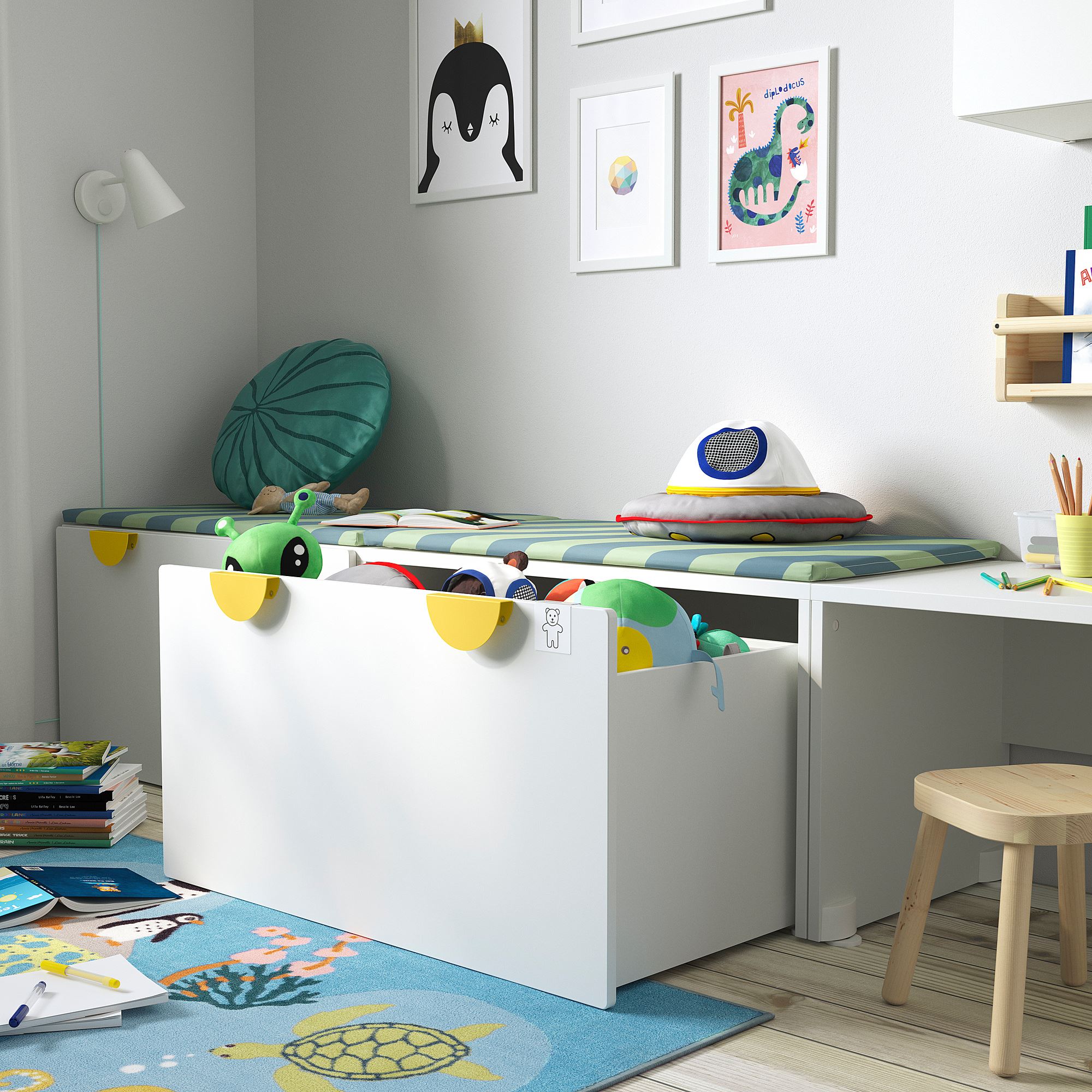 SMASTAD beyaz-mavi 90x52x48 cm saklama ünitesi-bank - 29539410 | IKEA