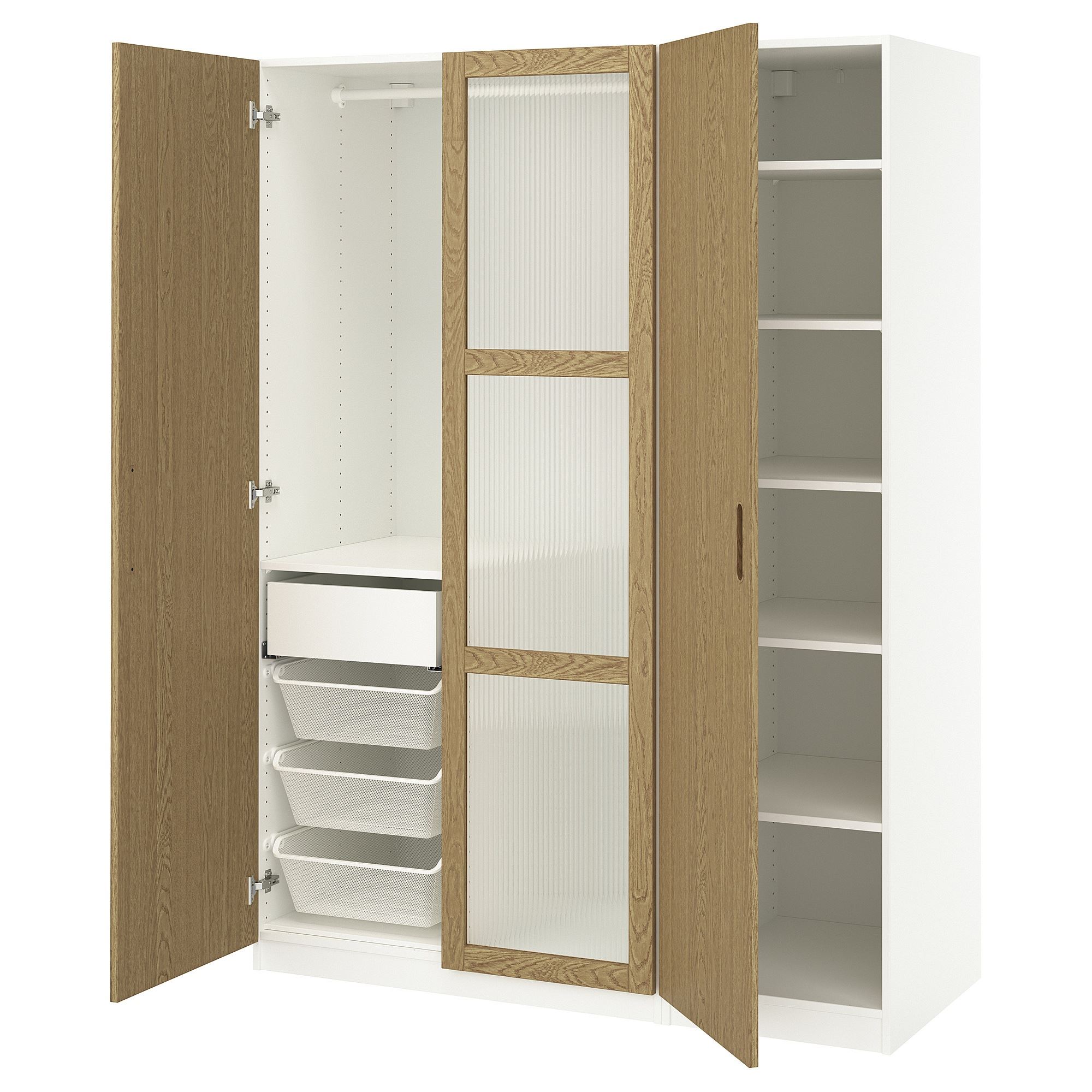 PAX/TONSTAD beyaz-meşe kaplama cam 150x60x201 cm PAX gardırop ...