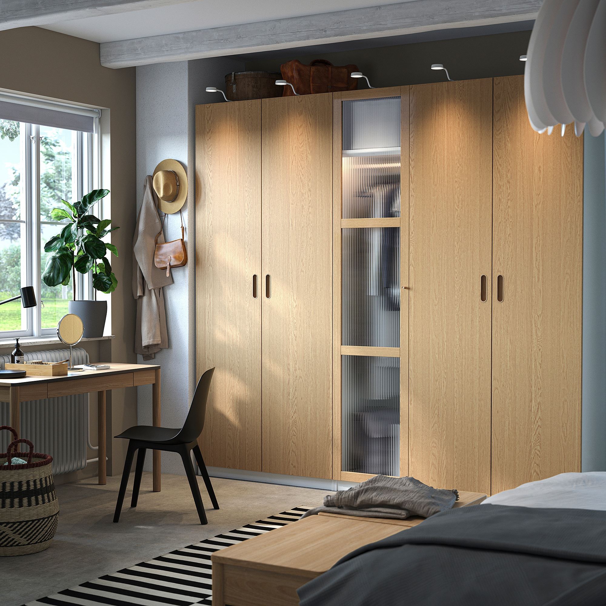 PAX/TONSTAD beyaz-meşe kaplama cam 250x60x236 cm PAX gardırop ...