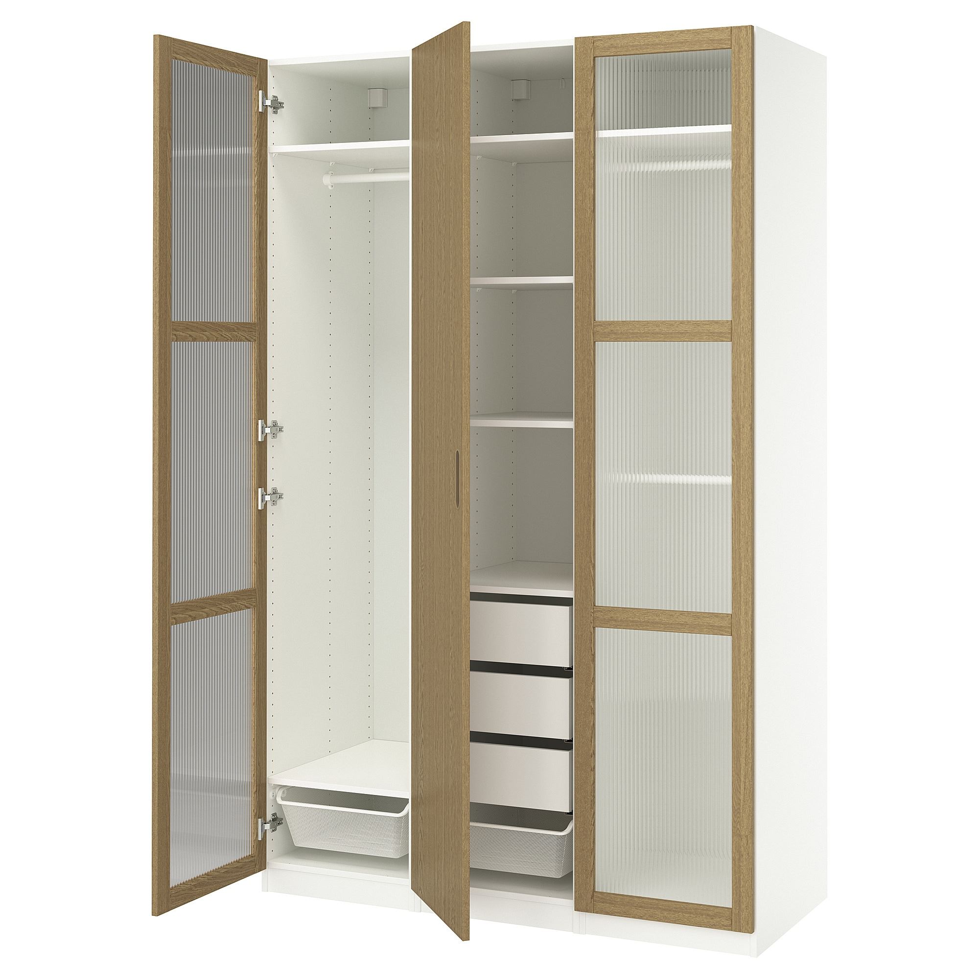 PAX/TONSTAD beyaz-meşe kaplama cam 150x60x236 cm PAX gardırop ...