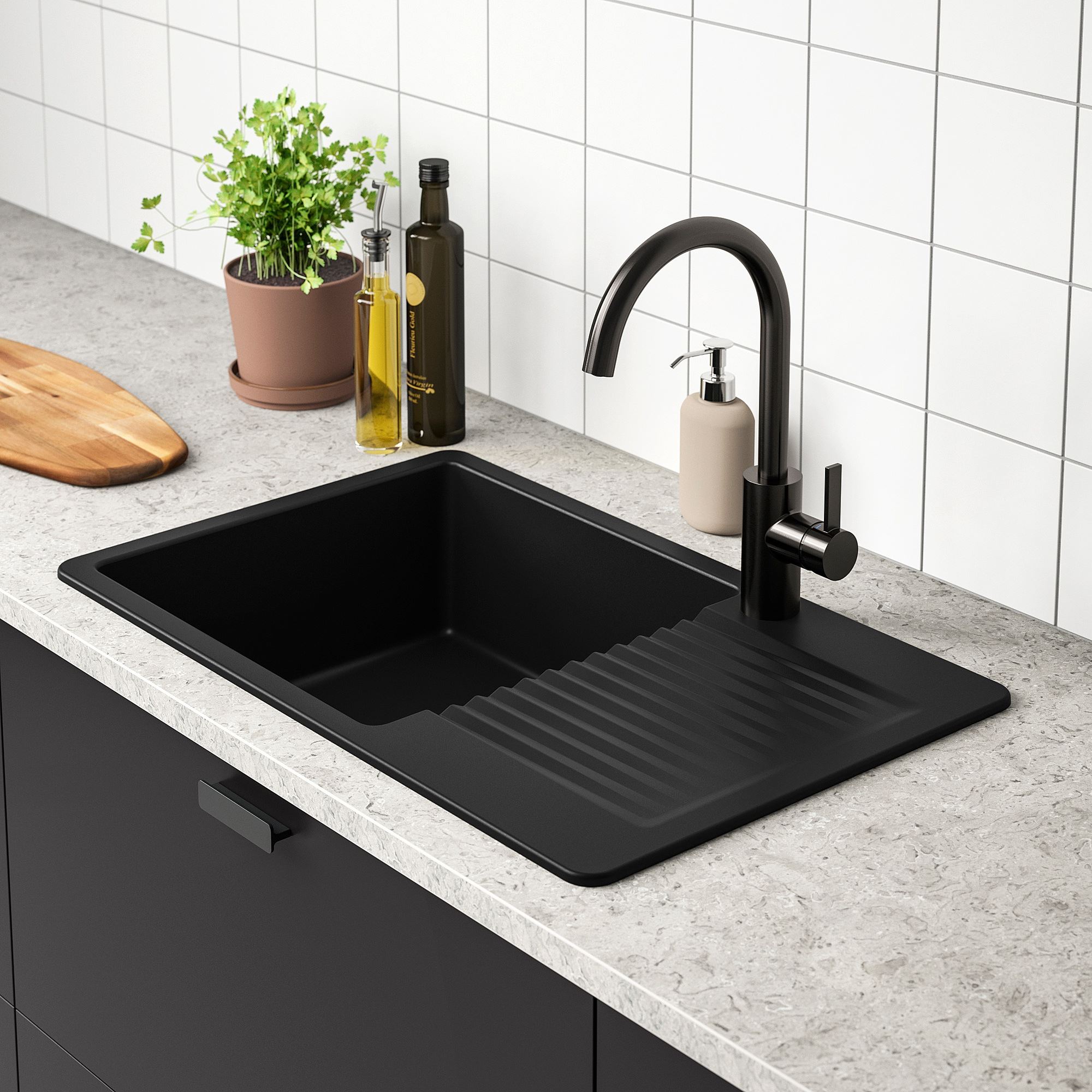 KILSVIKEN/LILLVIKEN black 72x46 cm 1 bowl insert sink with drainer ...